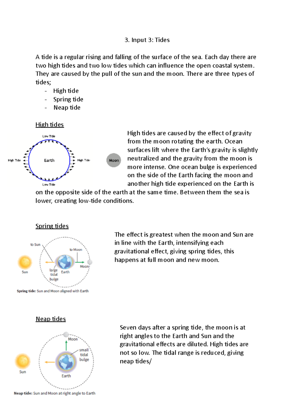 Tides - notes - Input 3: Tides A tide is a regular rising and falling ...