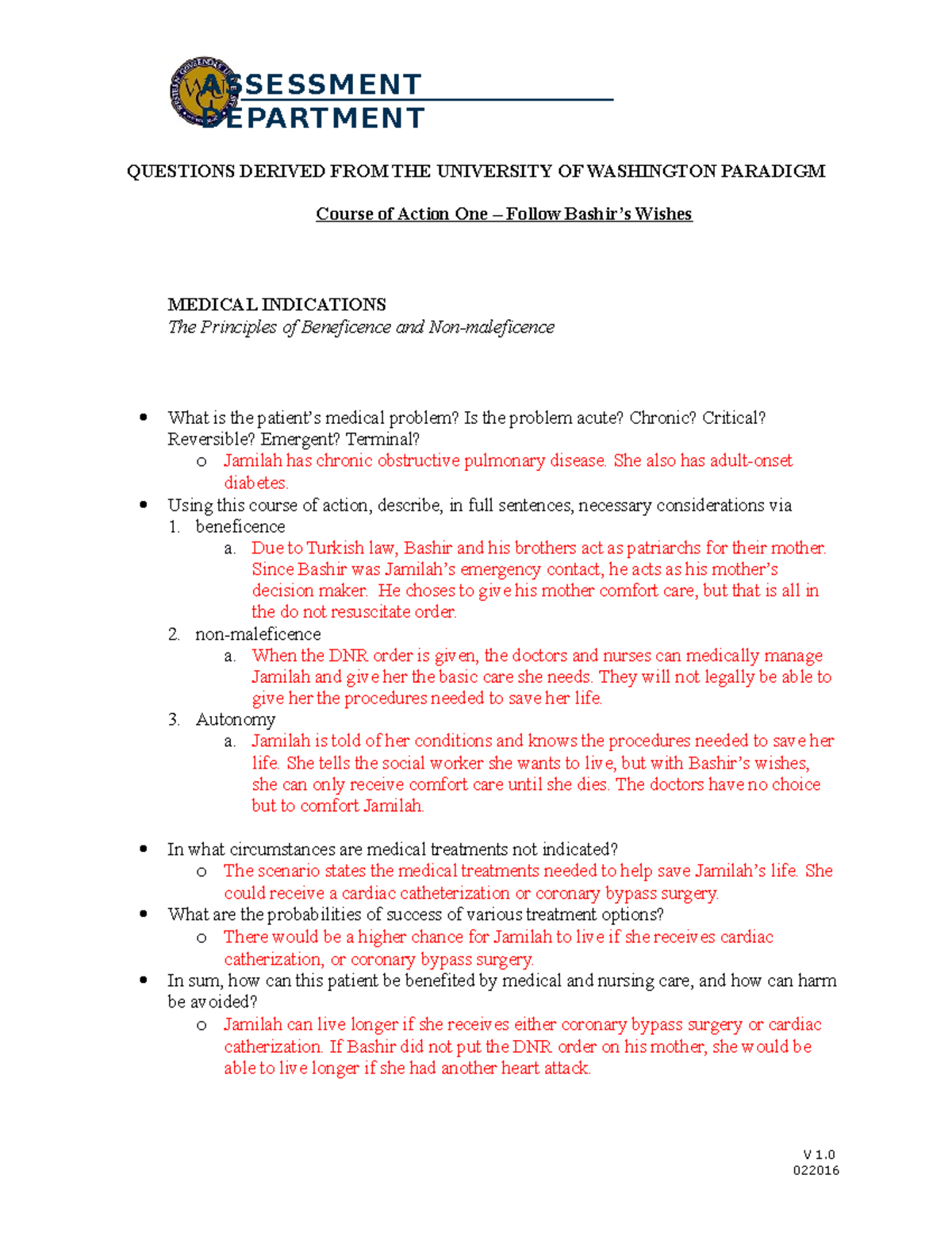 C426 Healthcare Values and Ethics Washington Paradigm - QUESTIONS ...