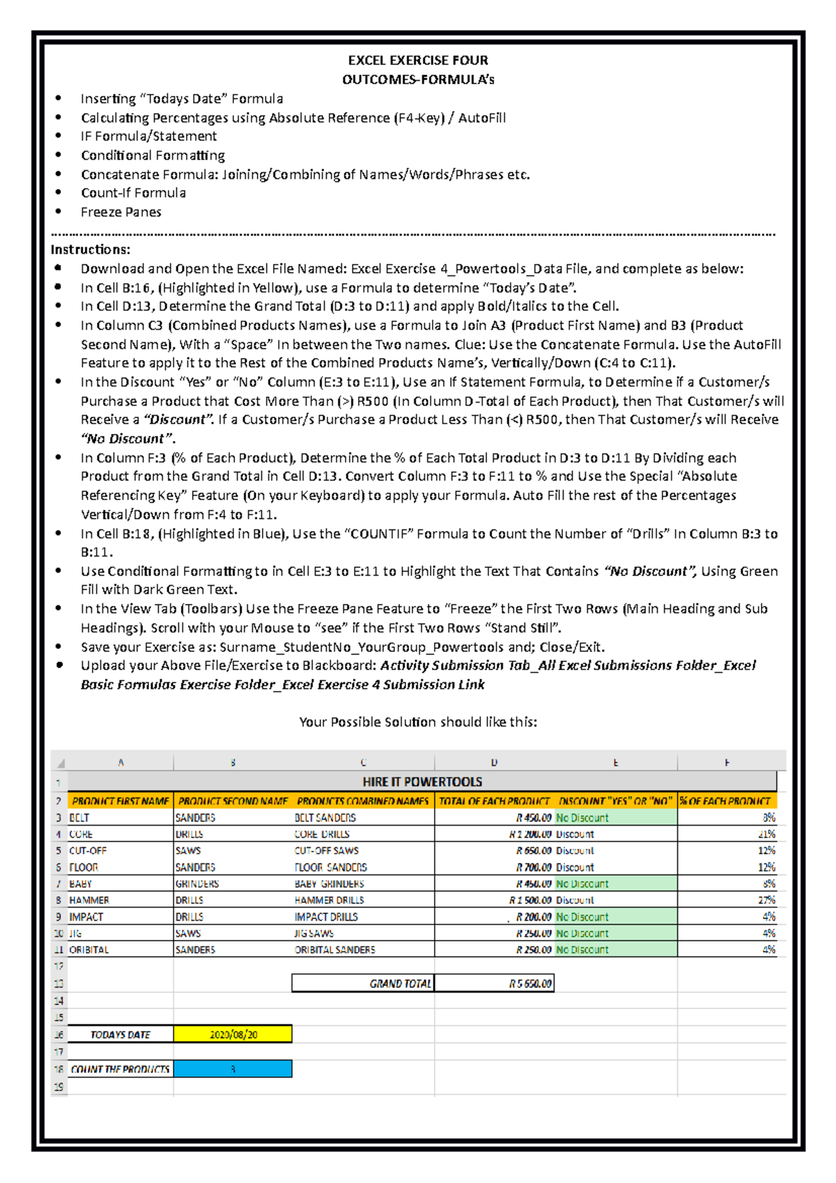 Excel Exercise 4 Formulas - EXCEL EXERCISE FOUR OUTCOMES-FORMULA’s ...