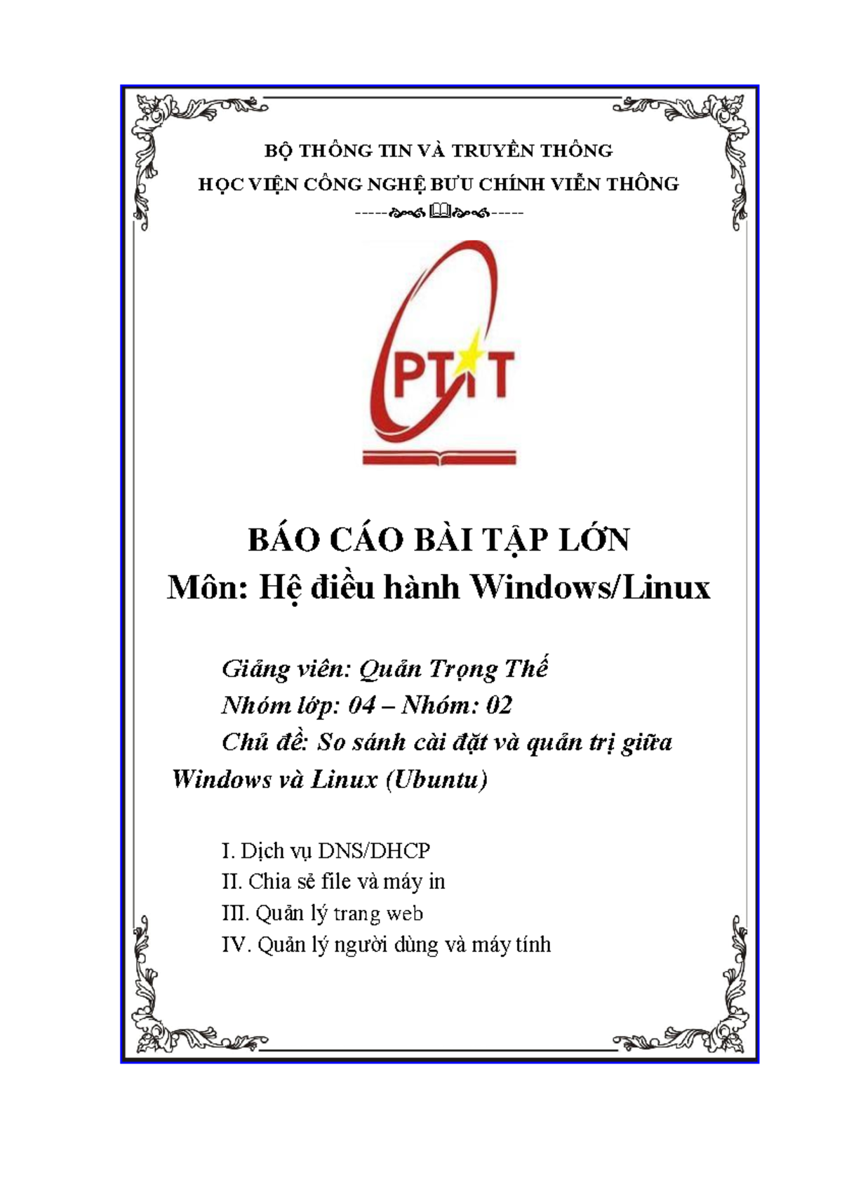BTL HĐH Windows Linux Nhom 2 - BỘ THÔNG TIN VÀ TRUYỀN THÔNG HỌC VIỆN CÔNG NGHỆ BƯU CHÍNH VIỄN ...
