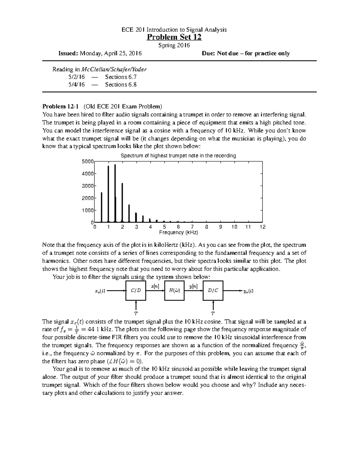 Problem Set 12 - 2016 - ECE 201 Introduction to Signal Analysis Problem ...