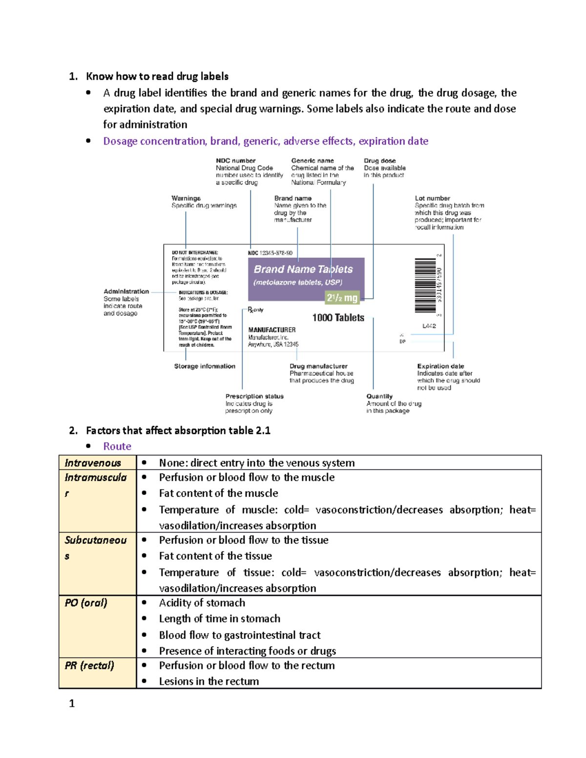 Pharm Midterm Guide - Know how to read drug labels A drug label ...
