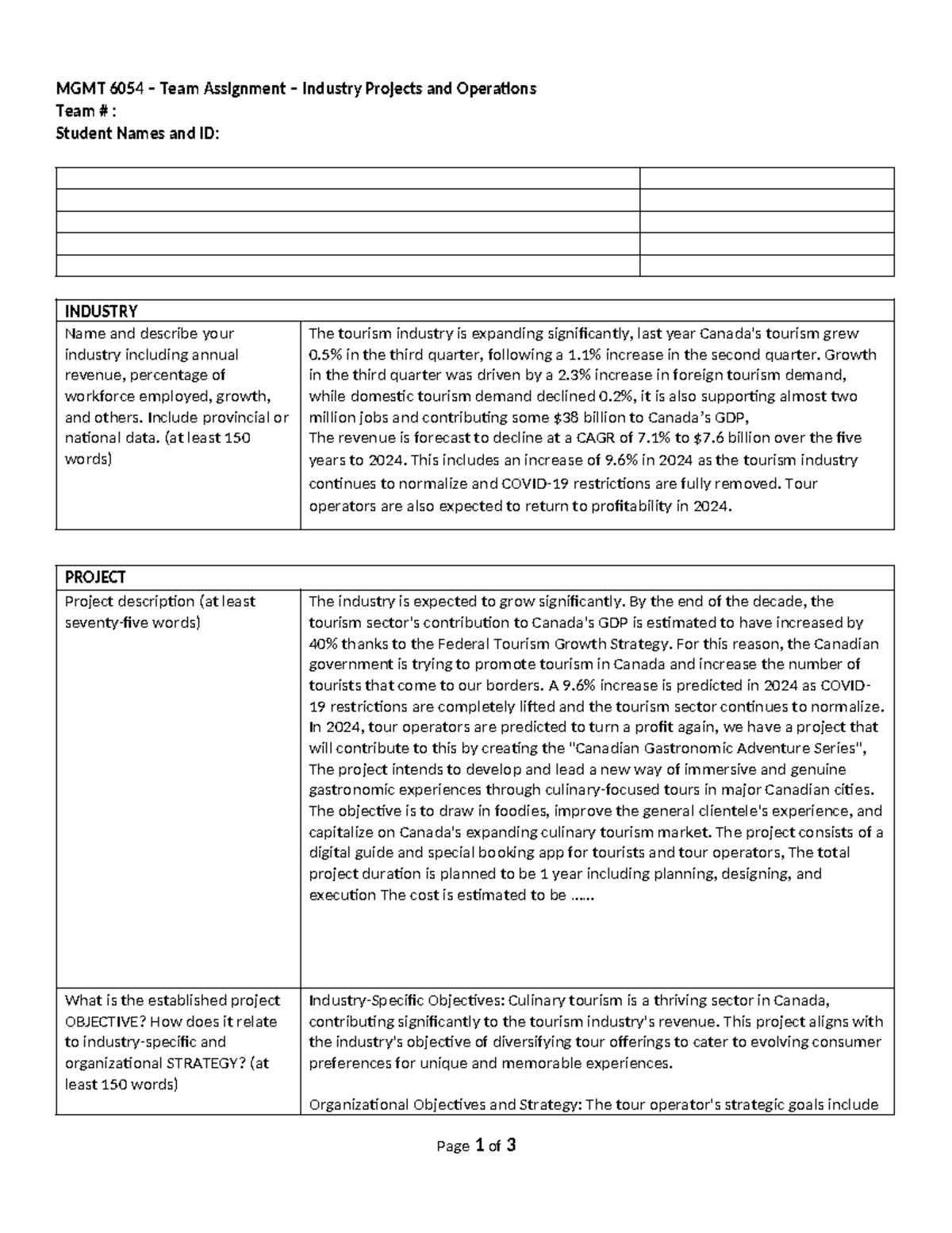Team Report - Industry Projects and Operations - MGMT 6054 – Team ...