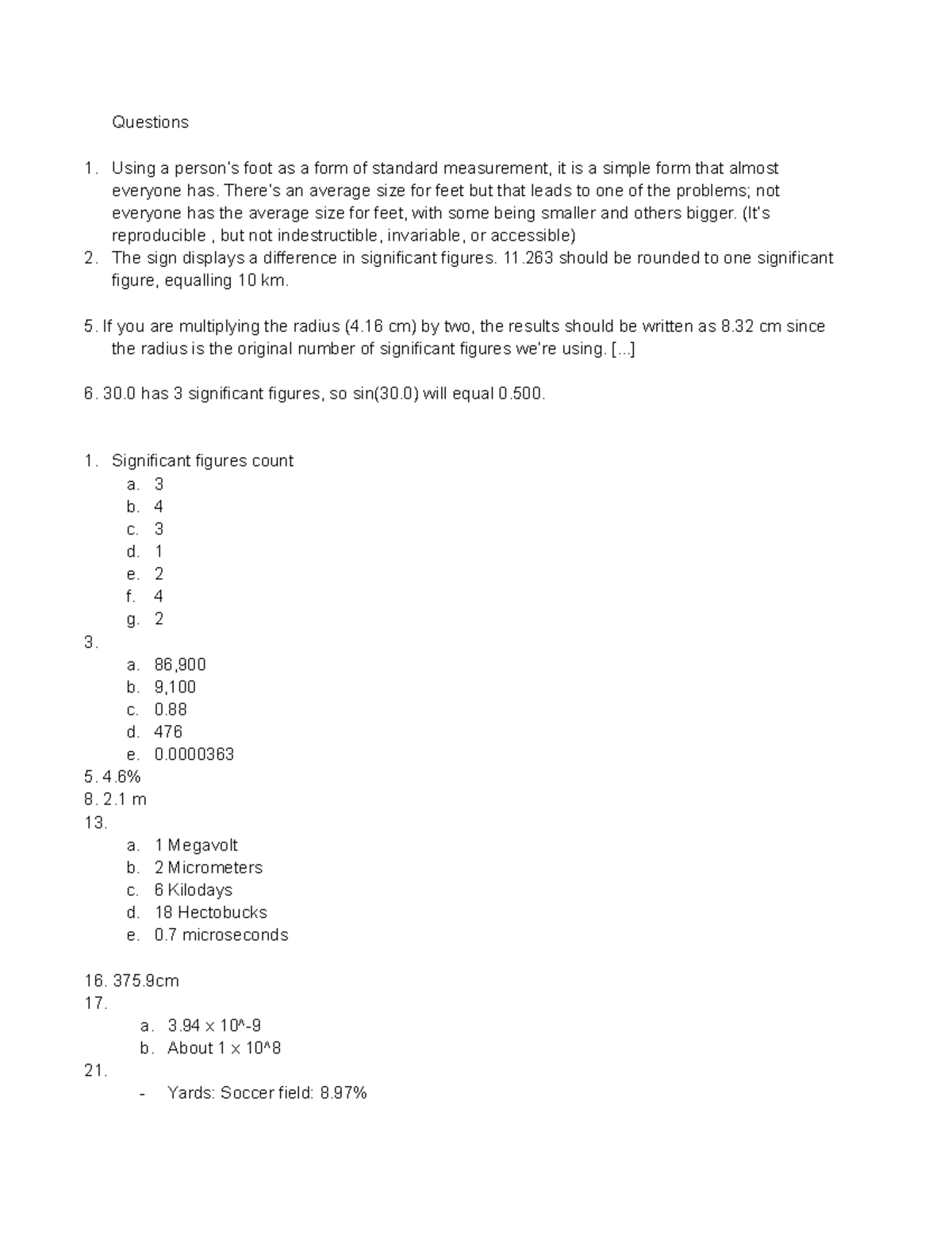 Chapter 1 Physics - Questions Using a person’s foot as a form of ...