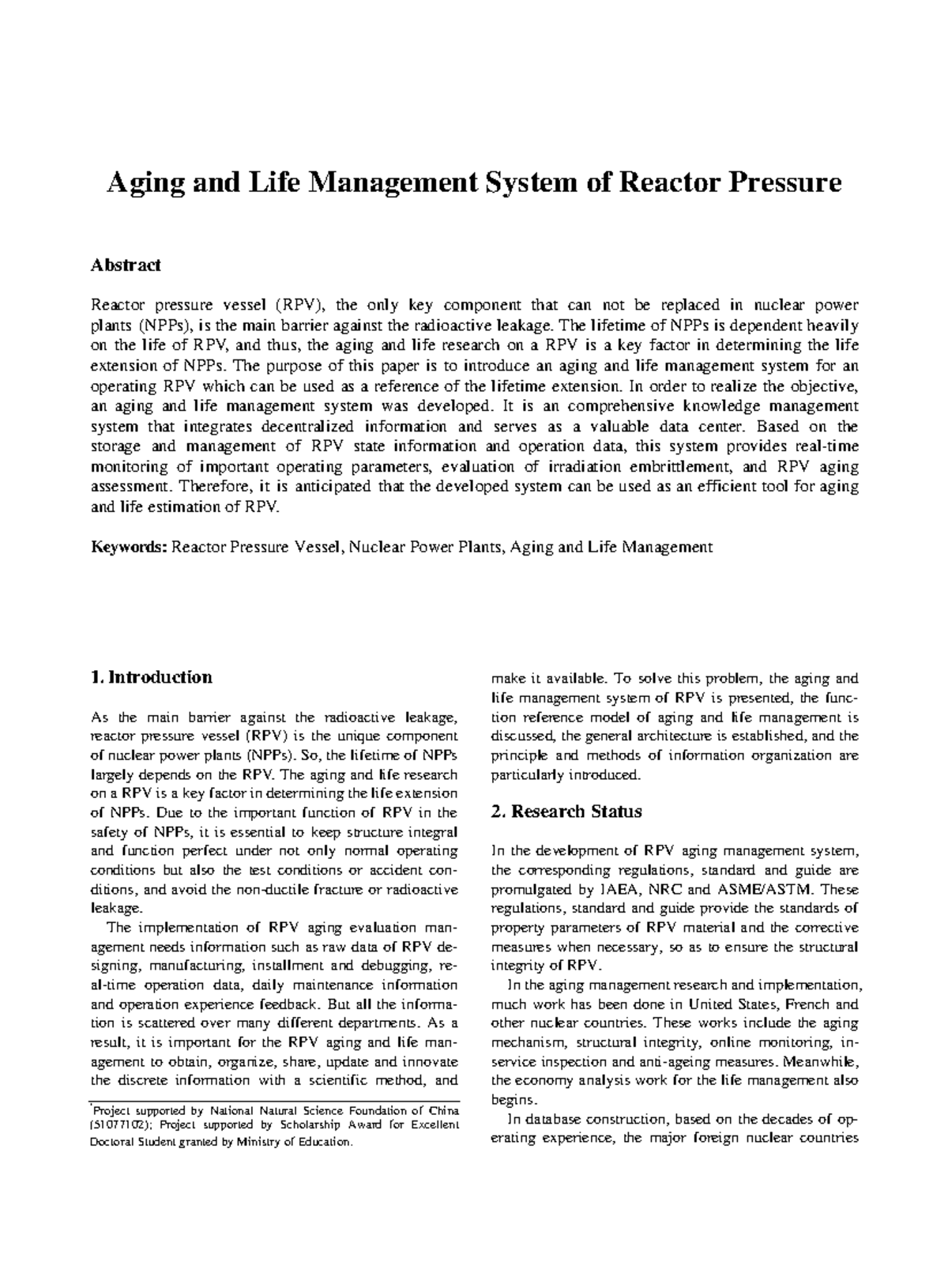 Aging and Life Management System of Reactor Pressure - Aging and Life ...