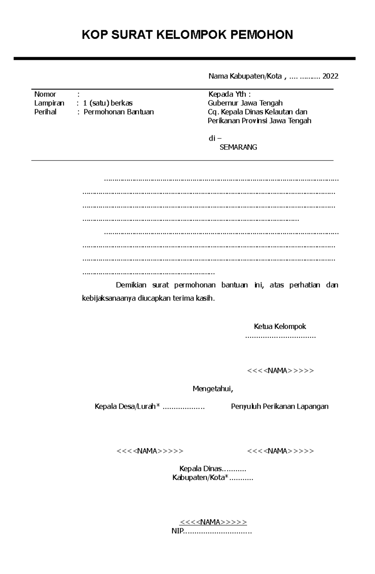 Contoh proposal - KOP SURAT KELOMPOK PEMOHON Nama Kabupaten/Kota ...