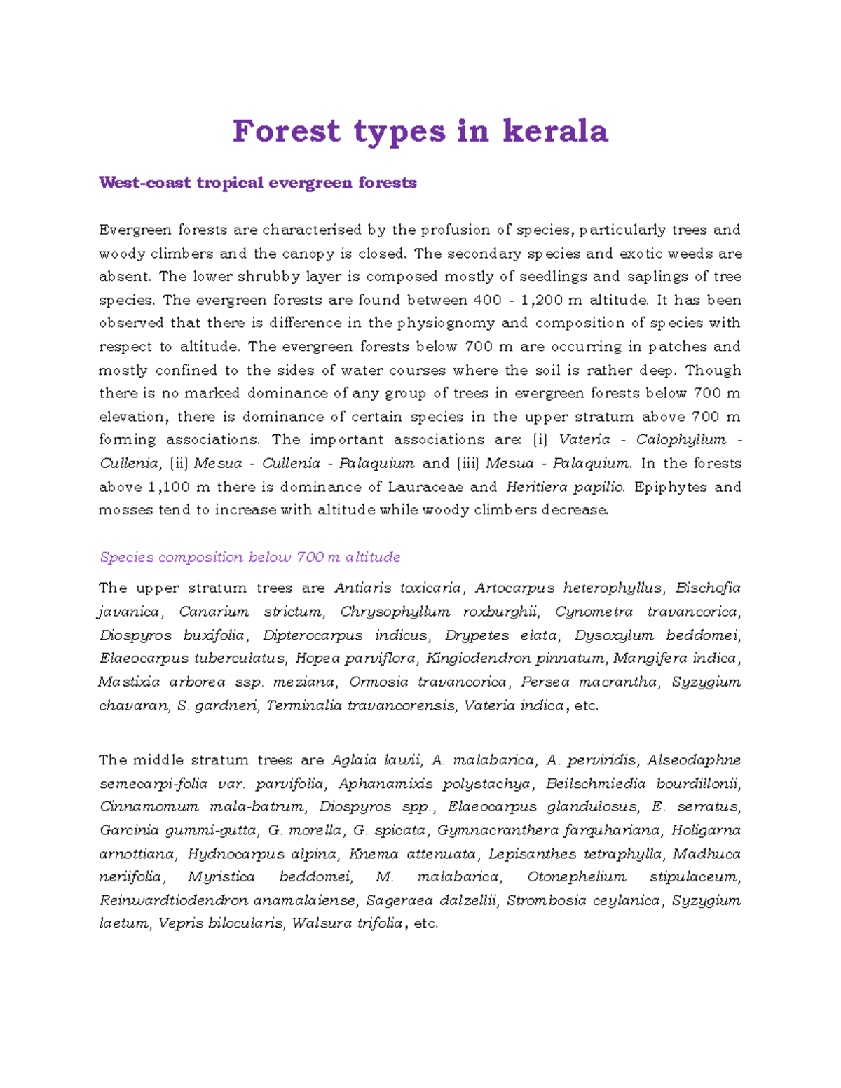 Forest types in Kerala - Forest types in kerala West-coast tropical ...
