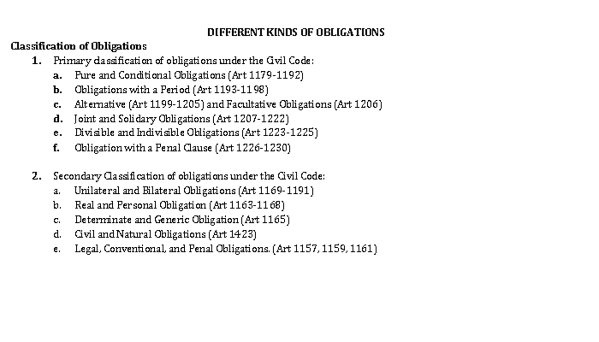 Oblicon Midterms - DIFFERENT KINDS OF OBLIGATIONS Classification of ...
