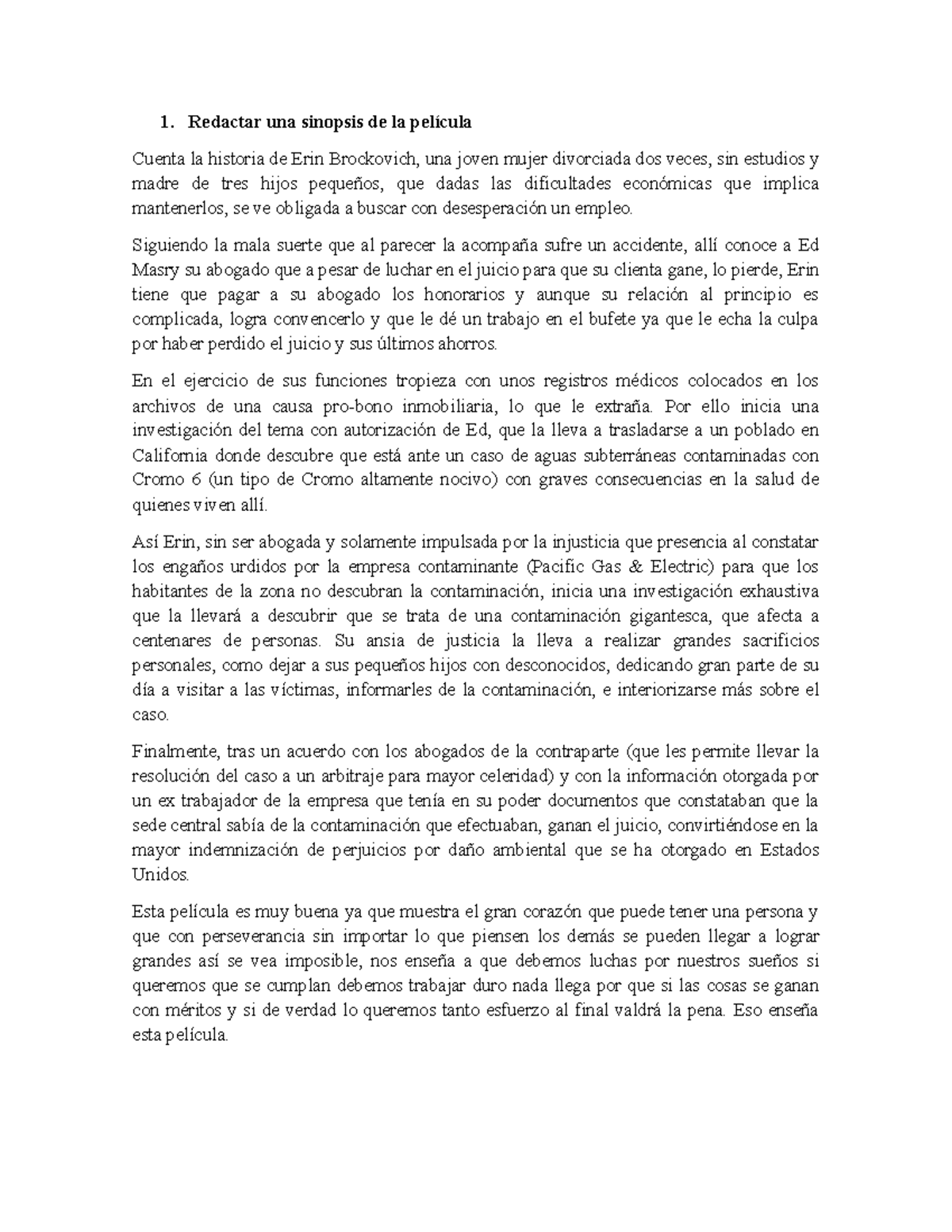 Erin Brockovich - Unidad 4. Ética y empresa. Análisis de la película ...