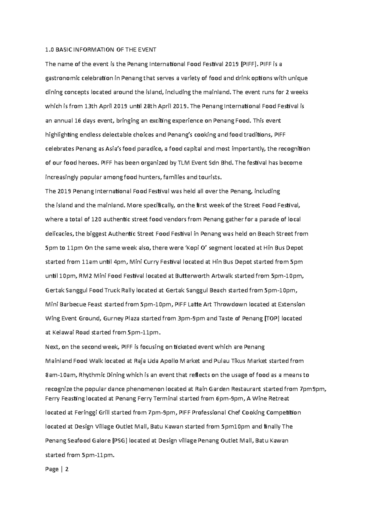 Introduction To Event 1 BASIC INFORMATION OF THE EVENT The Name Of