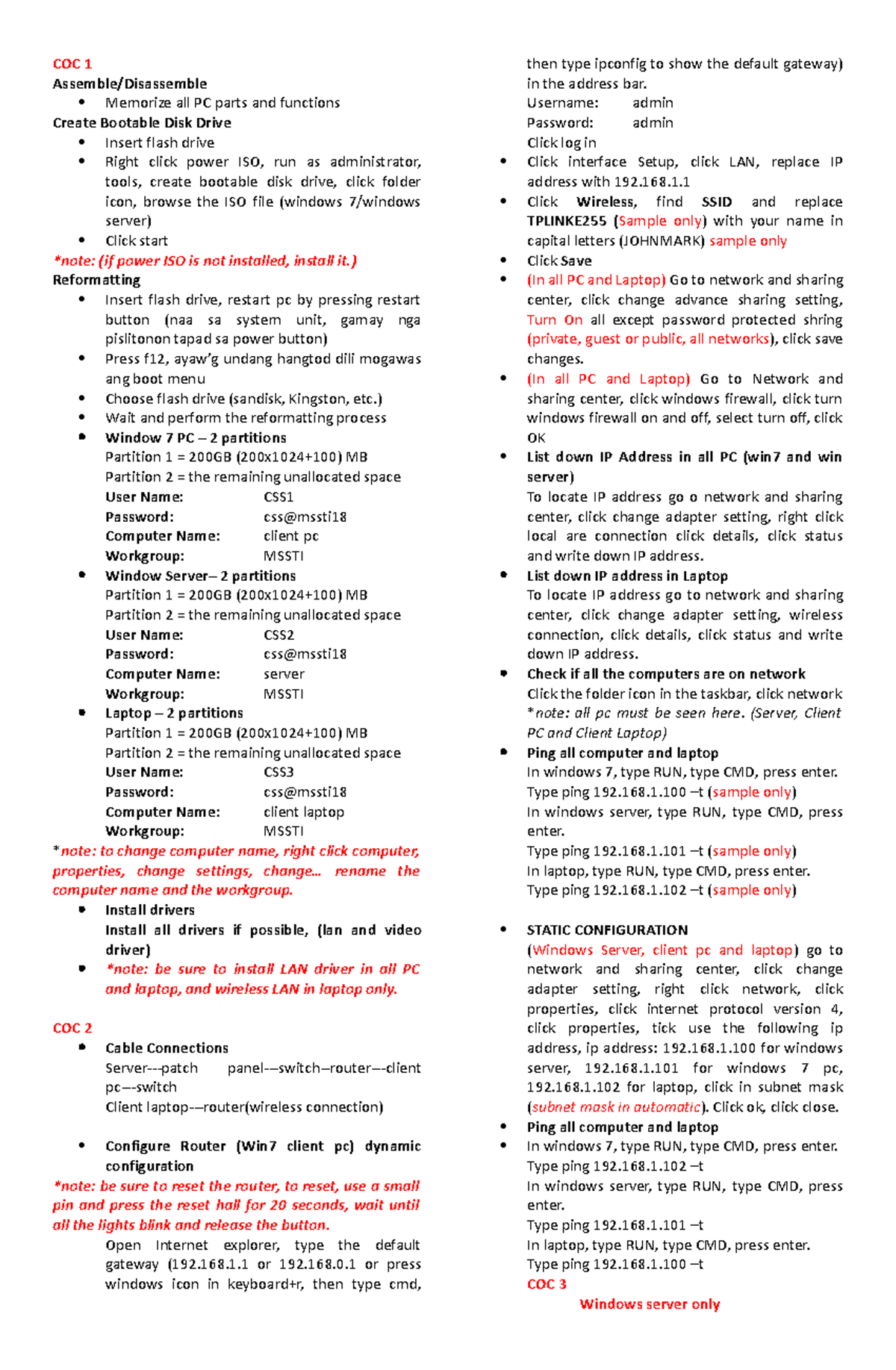 CSS Steps COC 1 to - vfgd - COC 1 Assemble/Disassemble Memorize all PC parts and functions ...