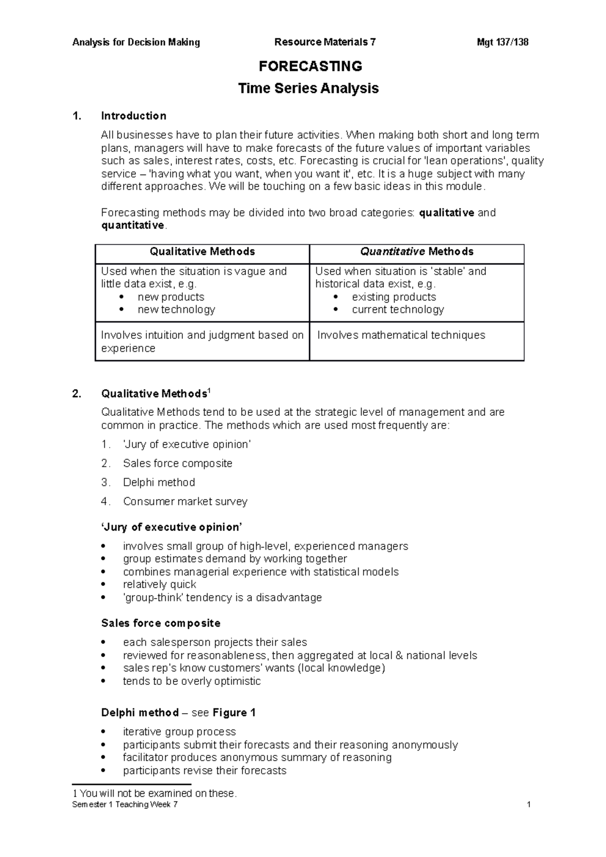 Resource Materials 7 Forecasting Time Series Analysis Forecasting Time Series Analysis
