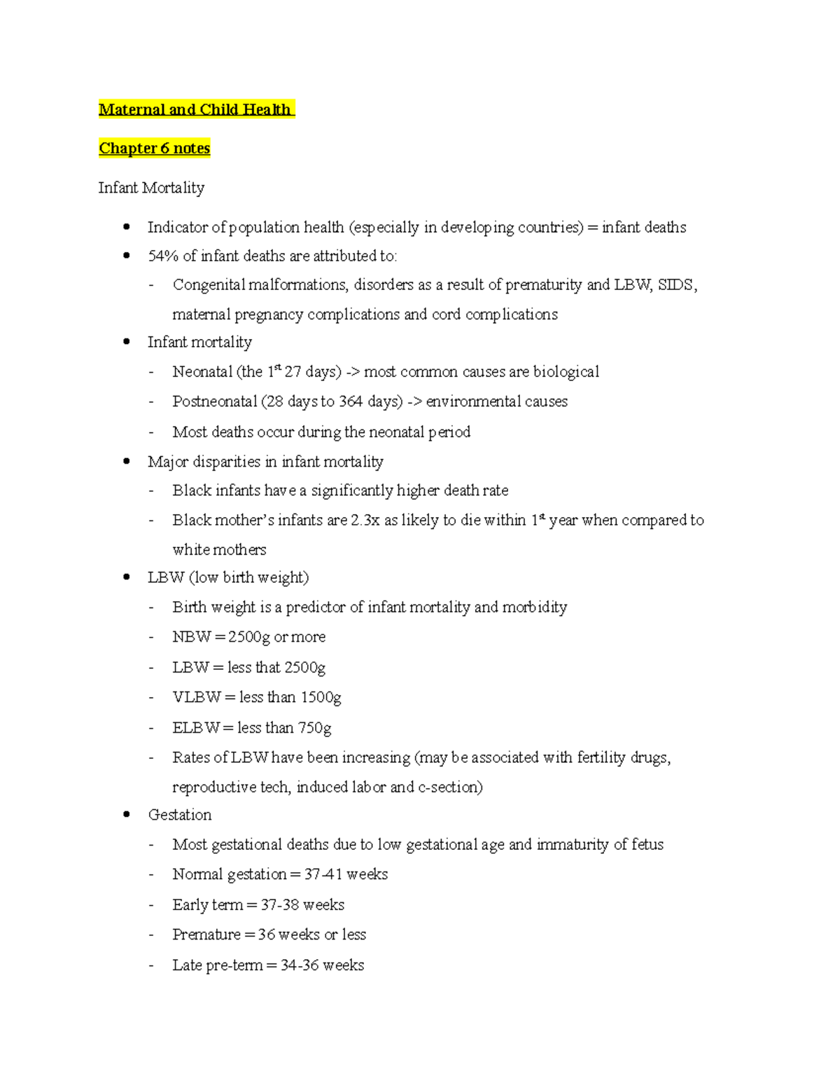 Maternal and Child Health Chapter 6 notes - Maternal and Child Health ...
