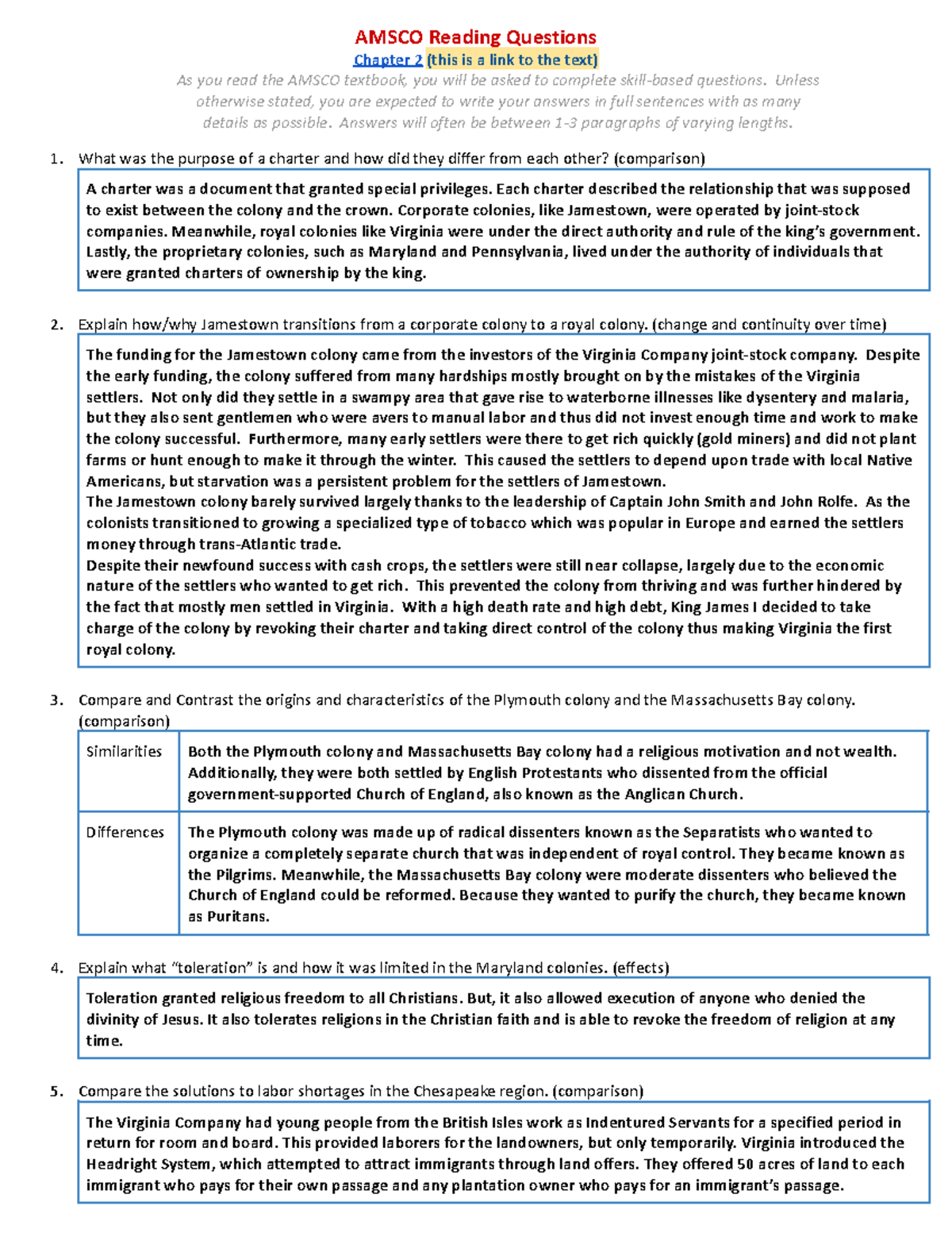 Amsco Reading Questions Chapter 2 - AMSCO Reading Questions Chapter 2 ...
