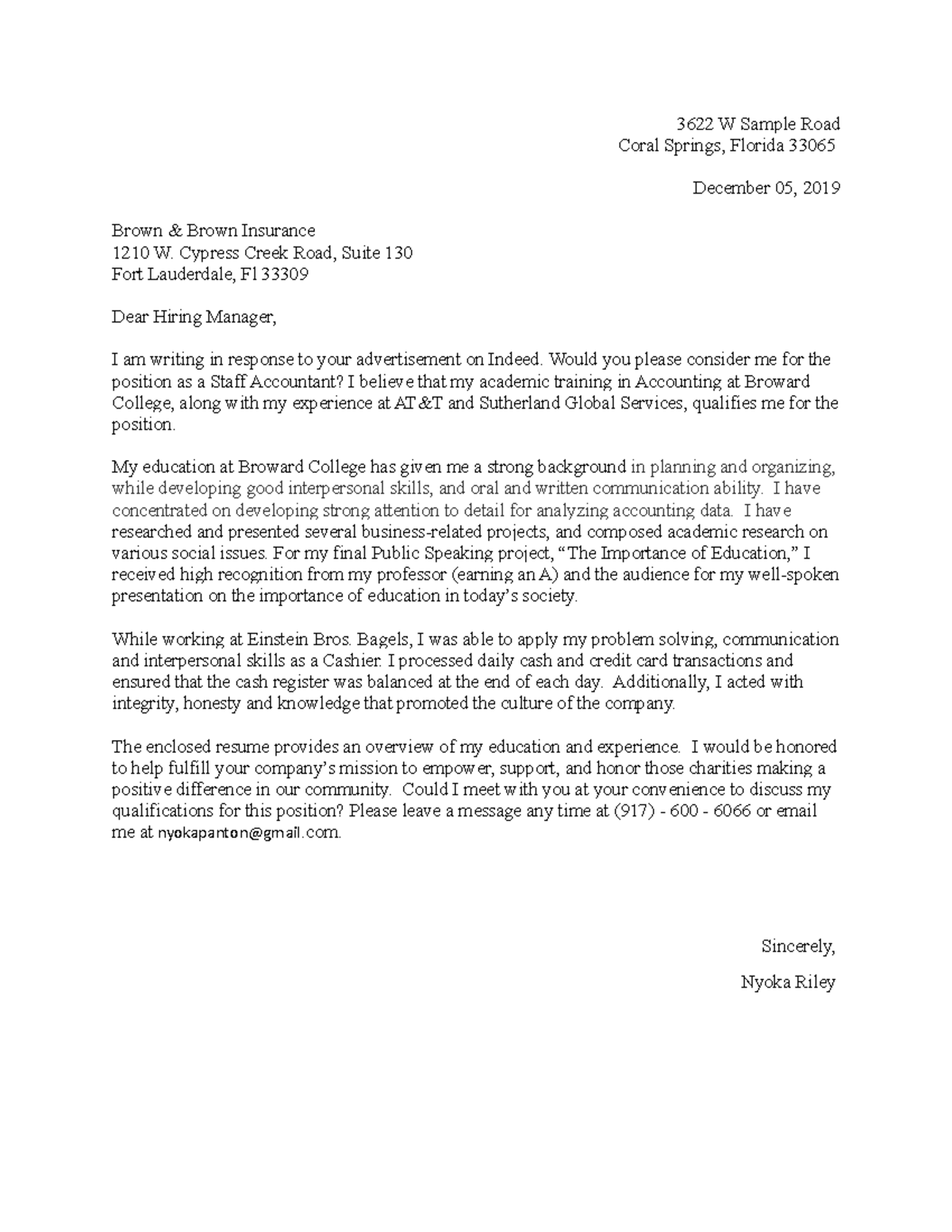 Paper 4- Cover Letter - Homework - 3622 W Sample Road Coral Springs ...