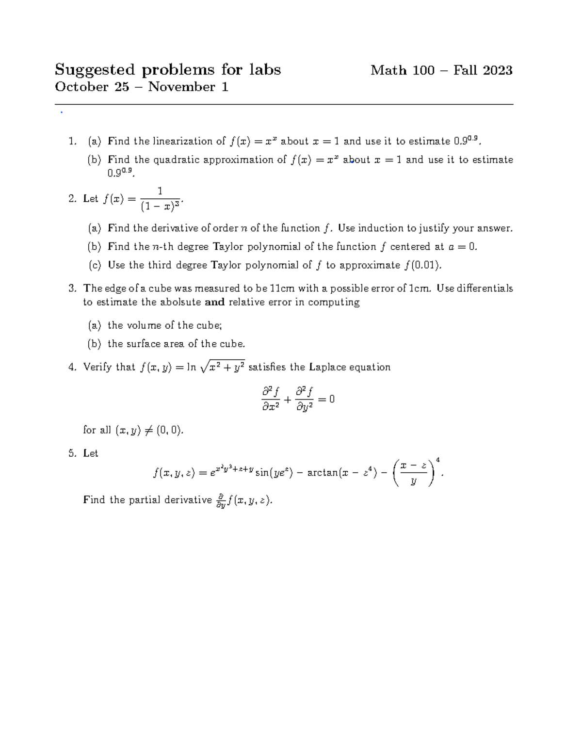 Lab6 - Its a math lab - Suggested problems for labs Math 100 – Fall ...