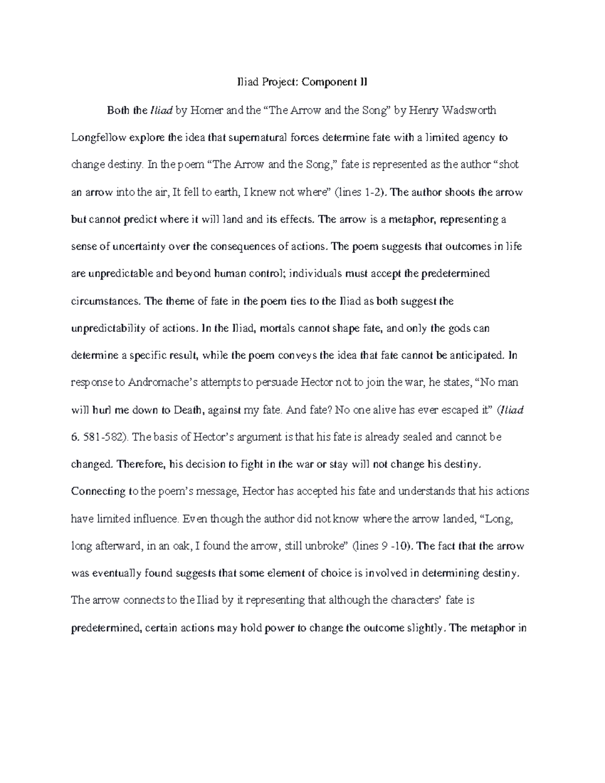 Iliad Project - Component 2 Essay - Iliad Project: Component II Both ...