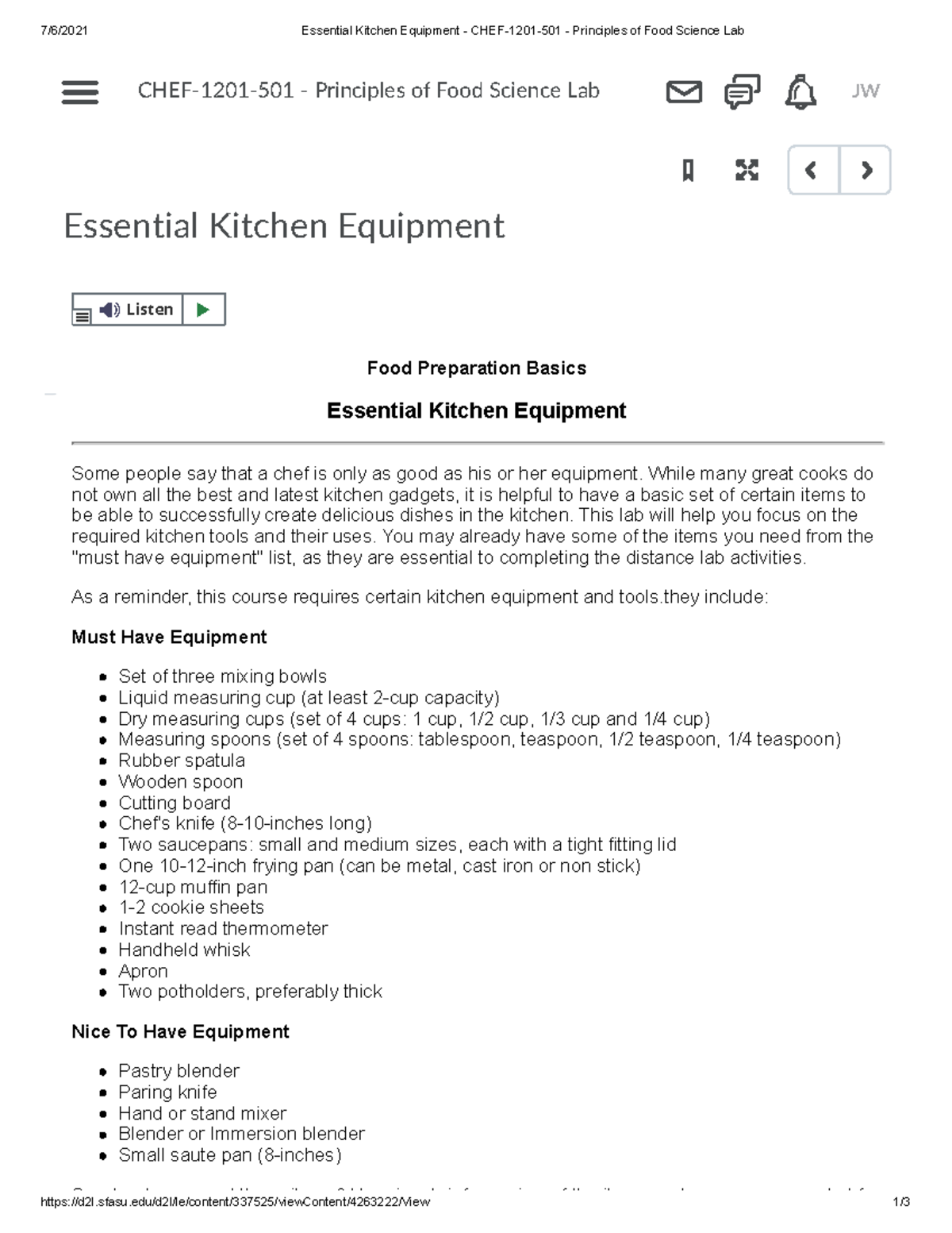 Essential Kitchen Equipment - CHEF-1201-501 - Principles of Food ...