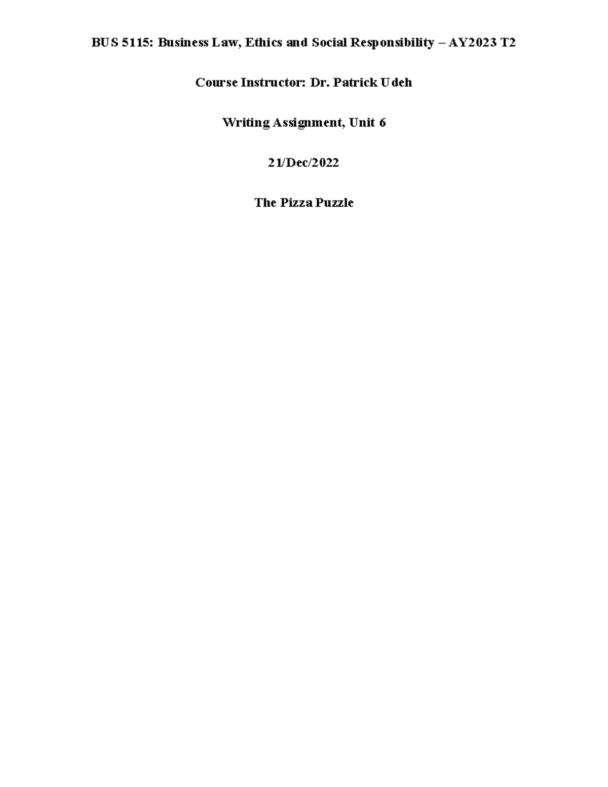 WA Unit 6 - Writing Assignment for unit 6 - BUS 5115: Business Law ...