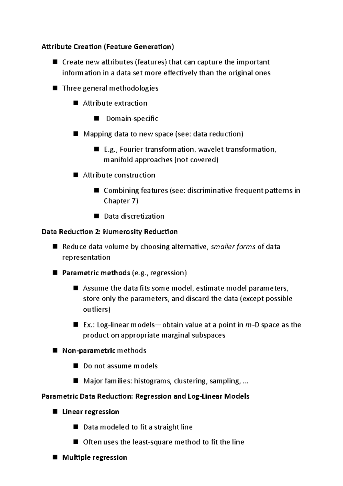 Exploring Data Reduction Techniques For Efficient Data Analysis Attribute Creation Feature