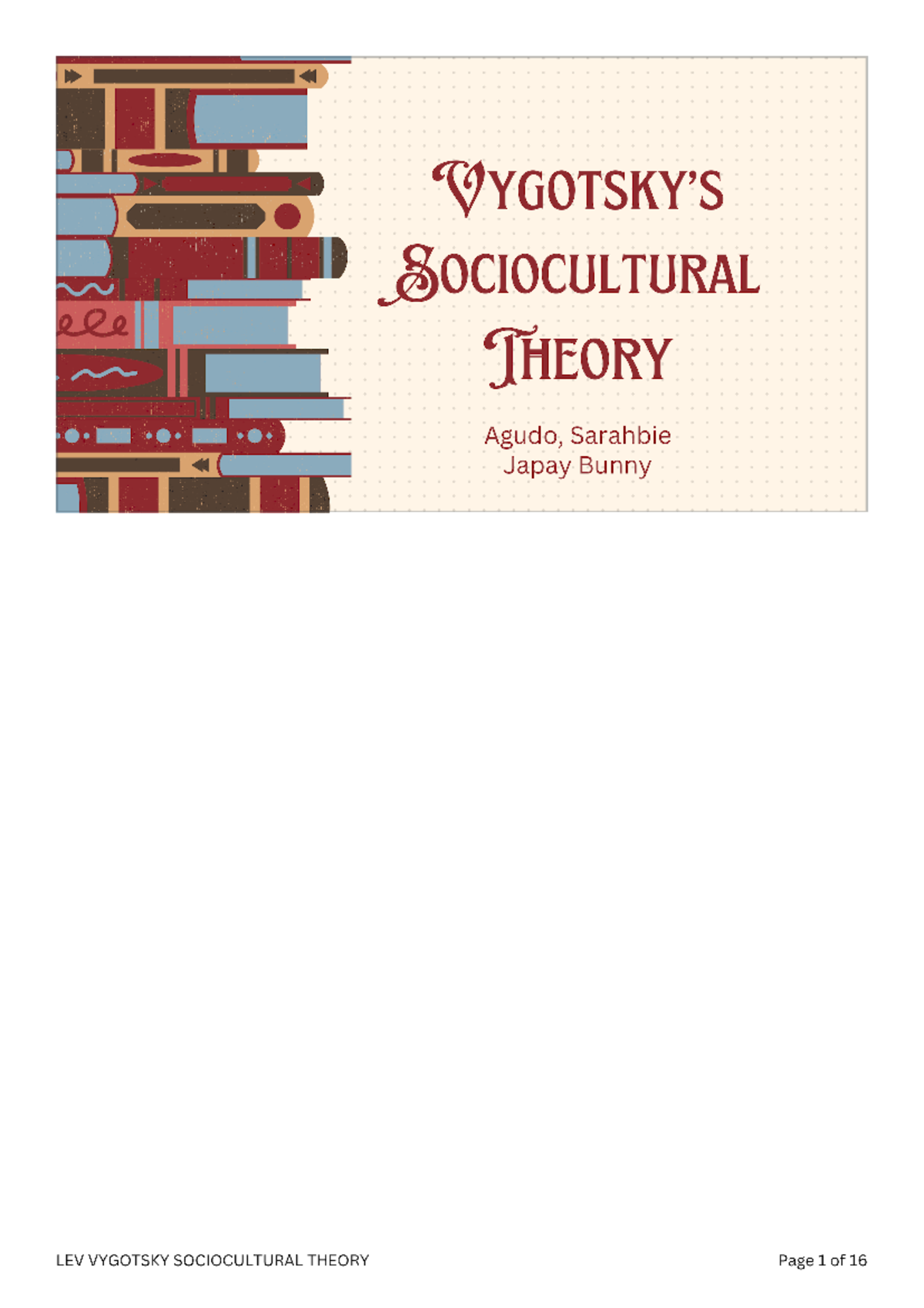 LEV Vygotsky Sociocultural Theory - The Teaching Profession - Studocu