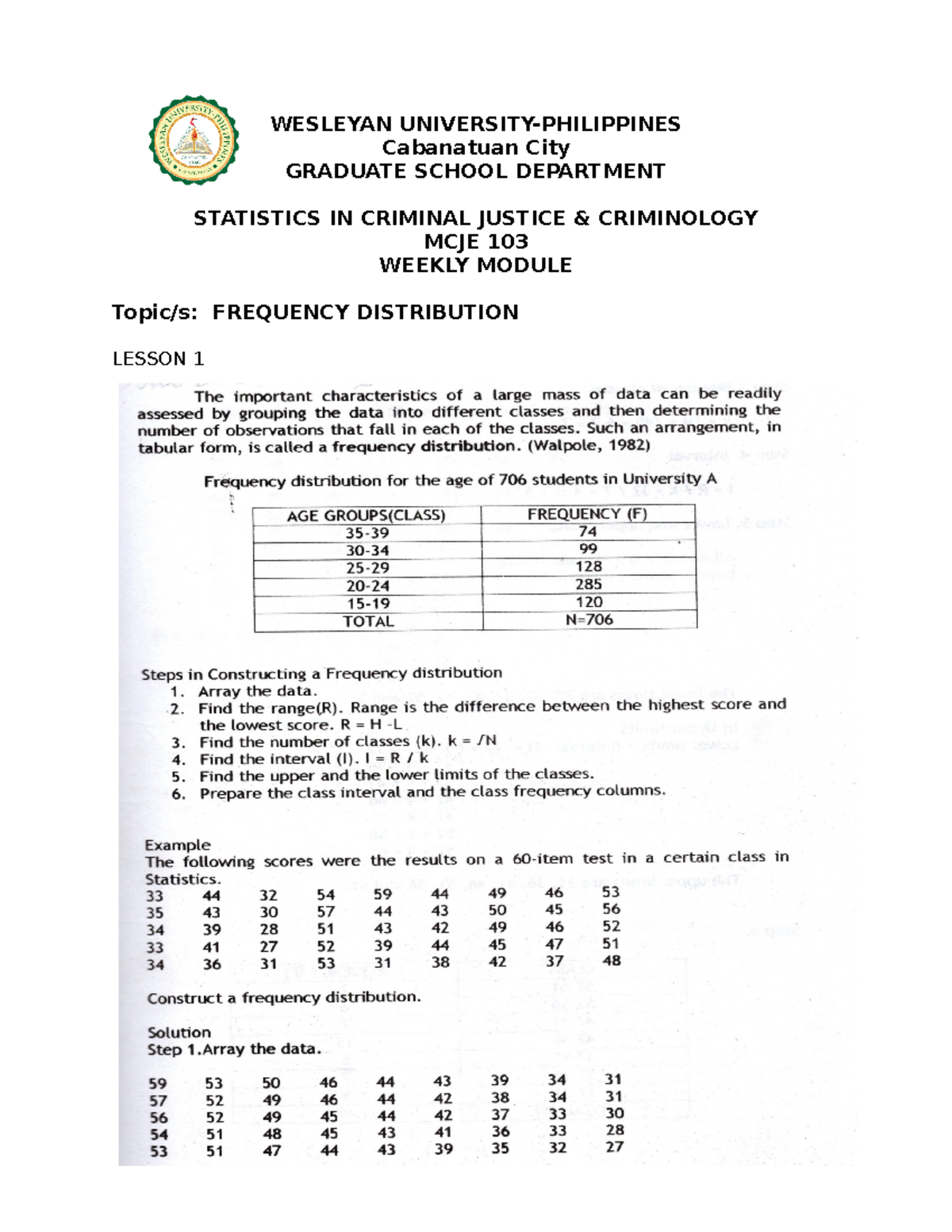 Weekly Module MCJE 103 1 1 - WESLEYAN UNIVERSITY-PHILIPPINES Cabanatuan ...