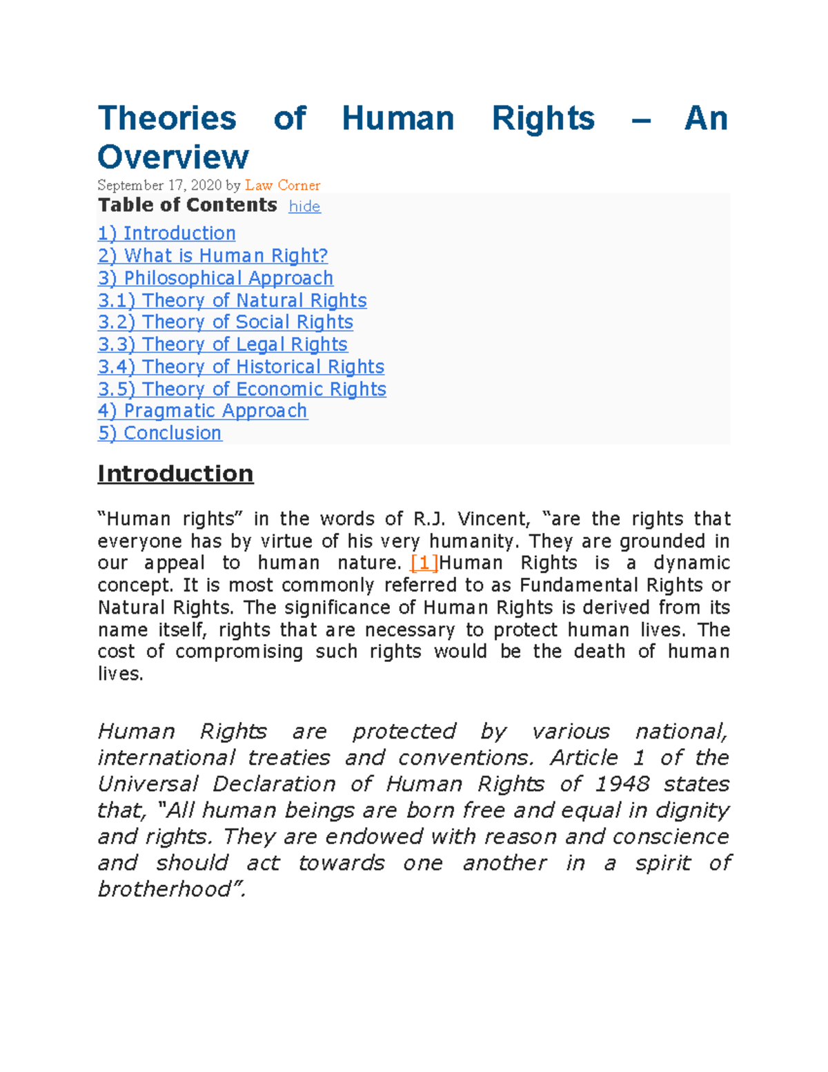Theories of Human Rights - Vincent, “are the rights that everyone has ...