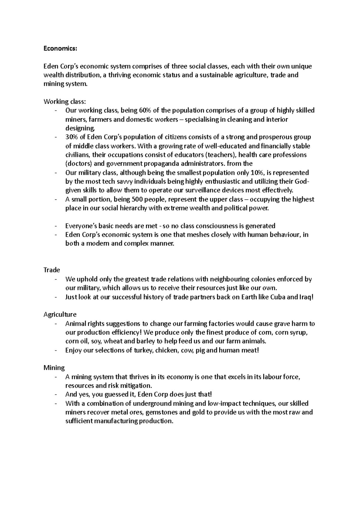 Economics - ANTH2406 - Economics: Eden Corp’s economic system comprises ...