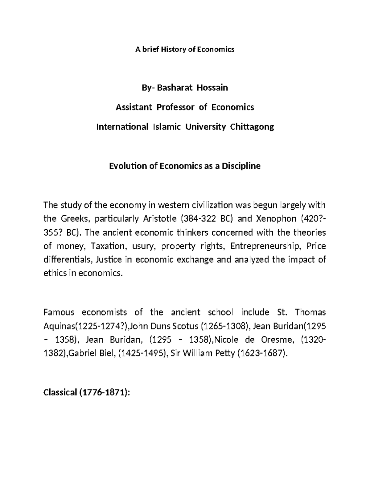Abrief Historyof Economics - A brief History of Economics By- Basharat ...