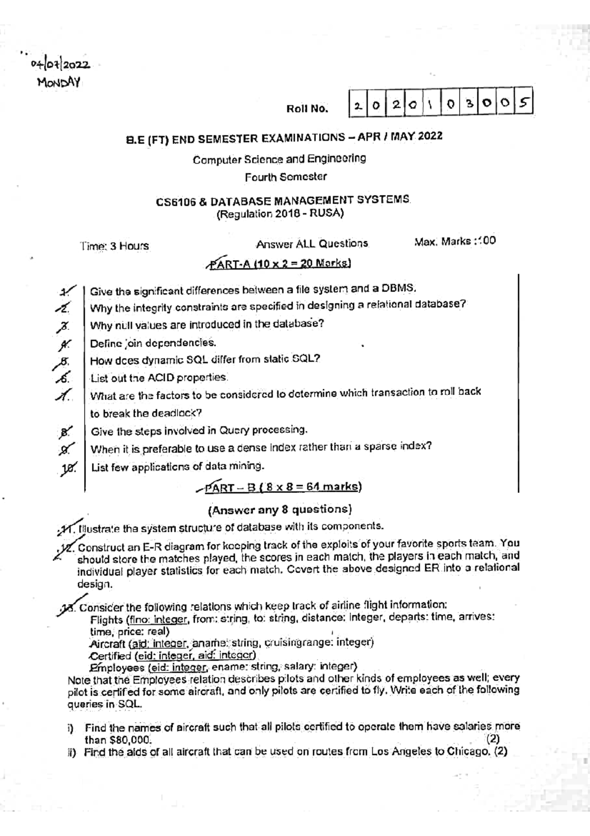 DBMS-Endsem-BT - Database Management Sysytem - Studocu