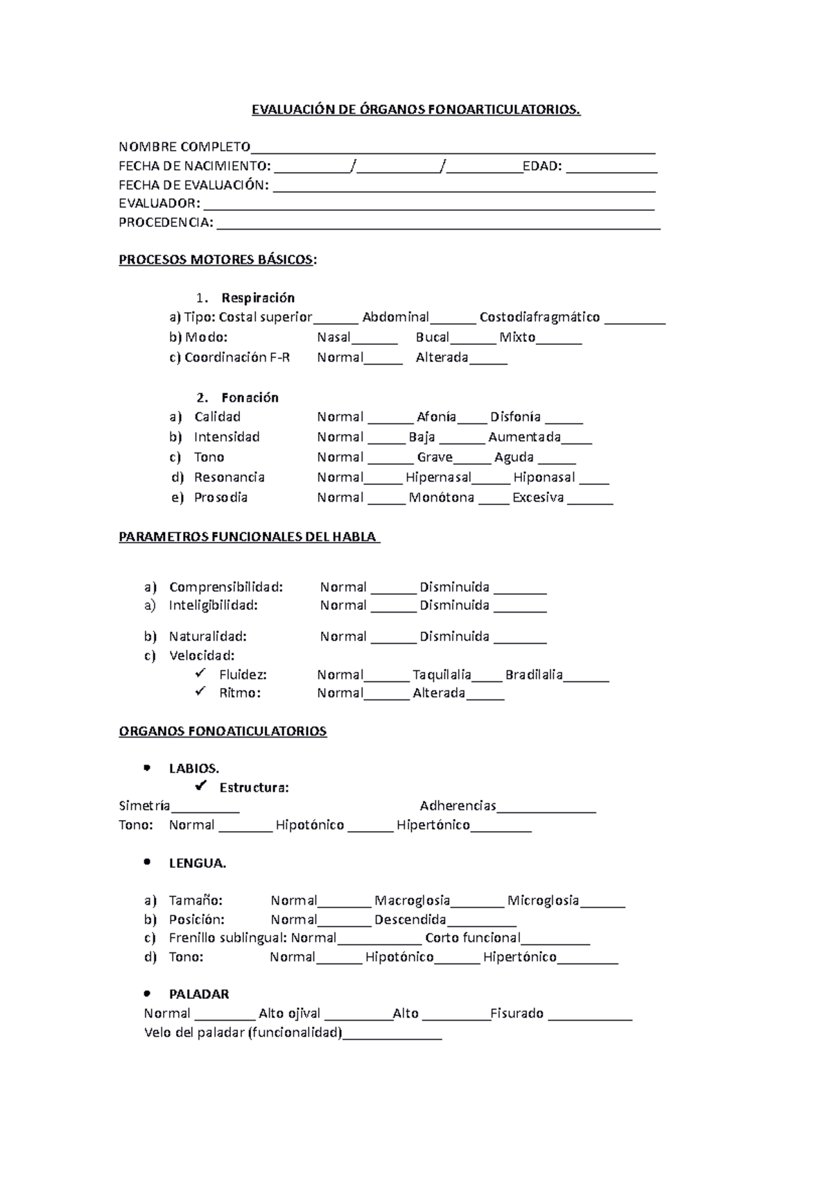 Pauta de evaluación OFAS - EVALUACIÓN DE ÓRGANOS FONOARTICULATORIOS ...
