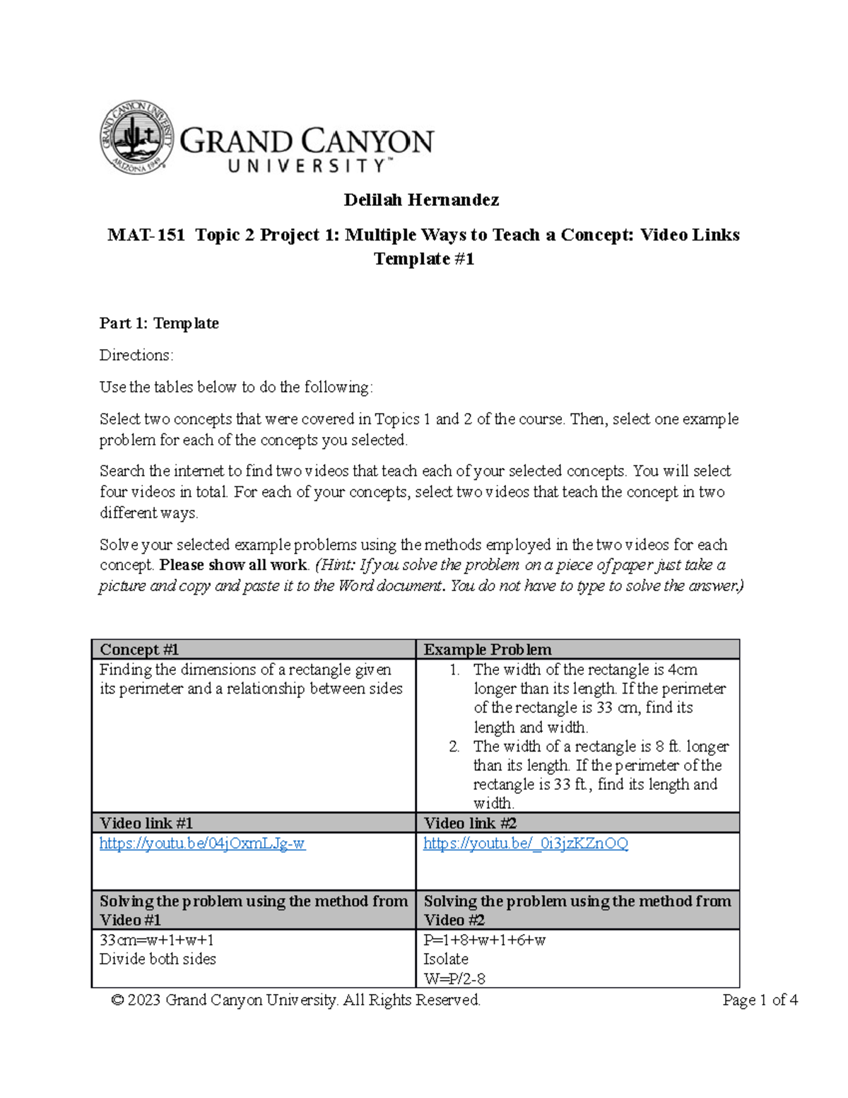 MAT-151-T2-Project 1-Multiple Ways to Teach a Concept Video Links ...