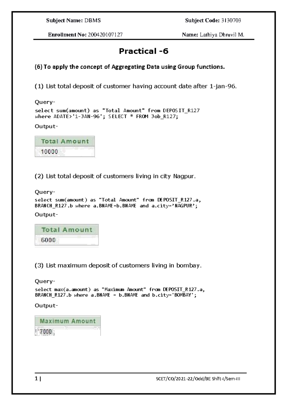 multiple tables concept - Enrollment No: 200420107127 Name: Lathiya ...