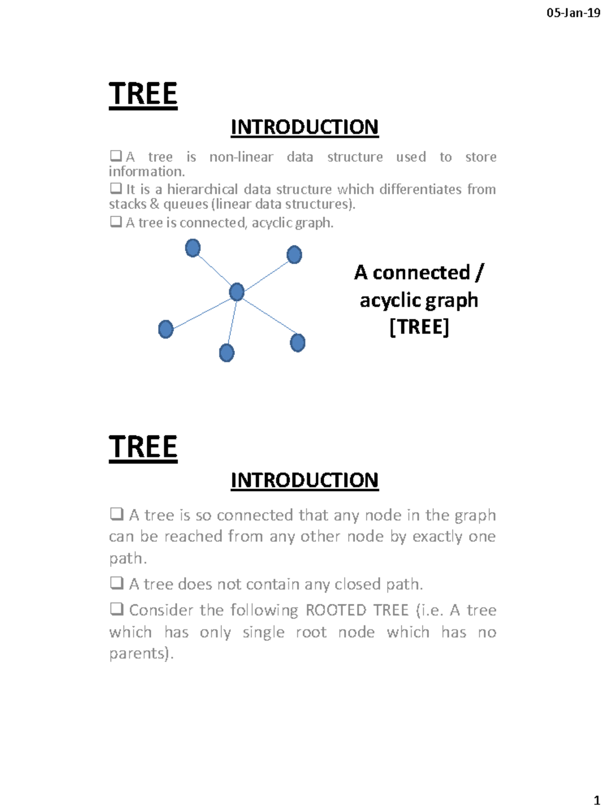 5 Tree Lectures Notes Of Tree Data Structure TREE INTRODUCTION A