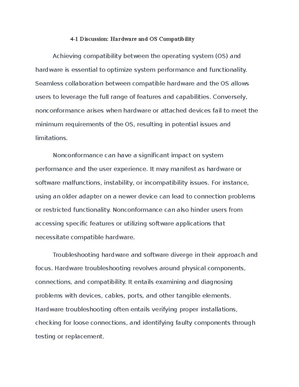 4-1 Discussion Hardware and OS Compatibility - 4-1 Discussion: Hardware ...