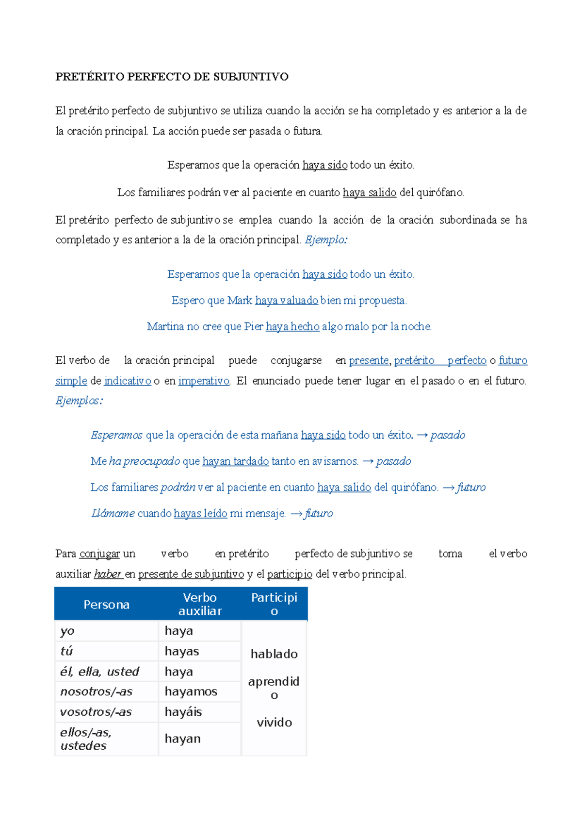 PretéRITO Perfecto DE Subjuntivo - PRETÉRITO PERFECTO DE SUBJUNTIVO El ...