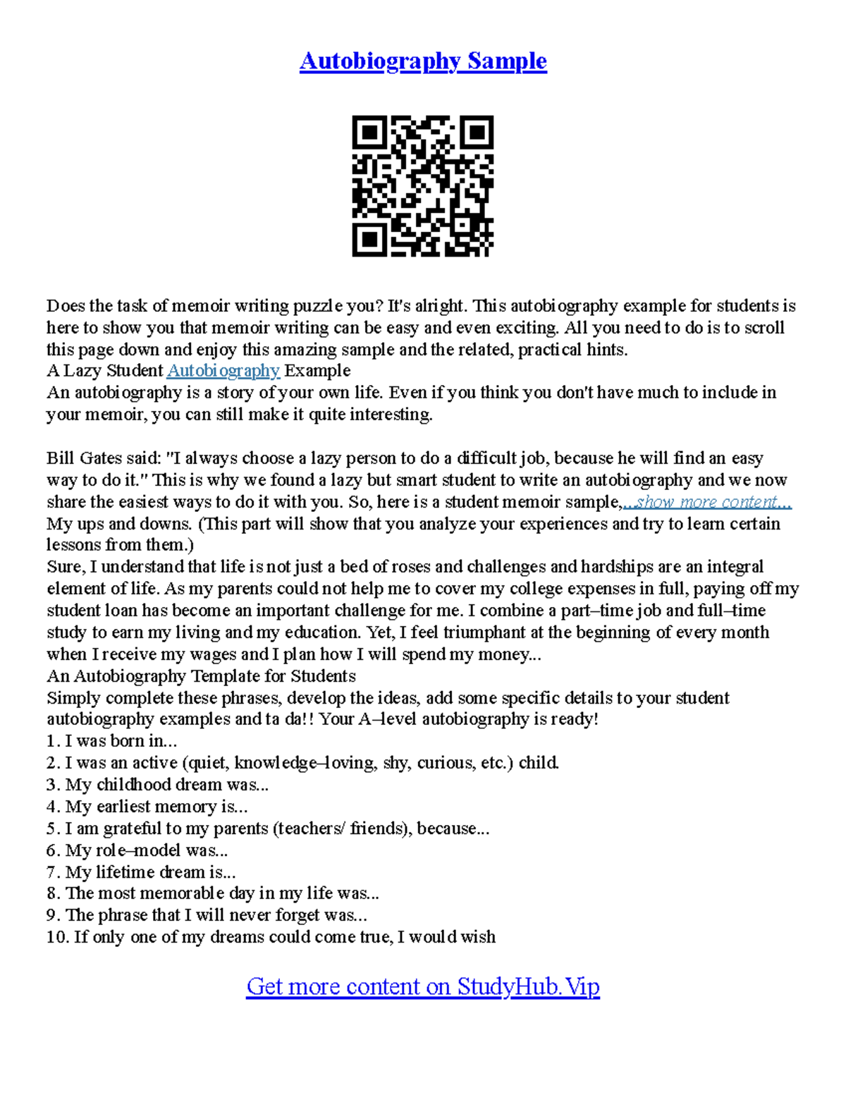 How To Write An Autobiography Essay - Autobiography Sample Does the ...