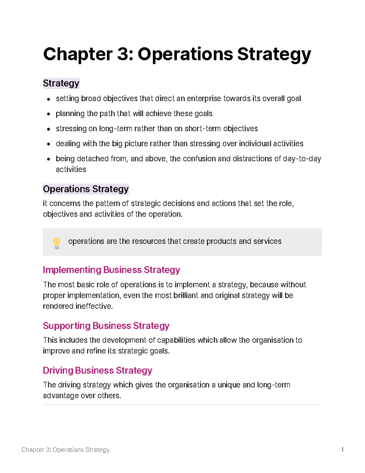 Chapter 3 Operations Strategy - Chapter 3: Operations Strategy Strategy ...