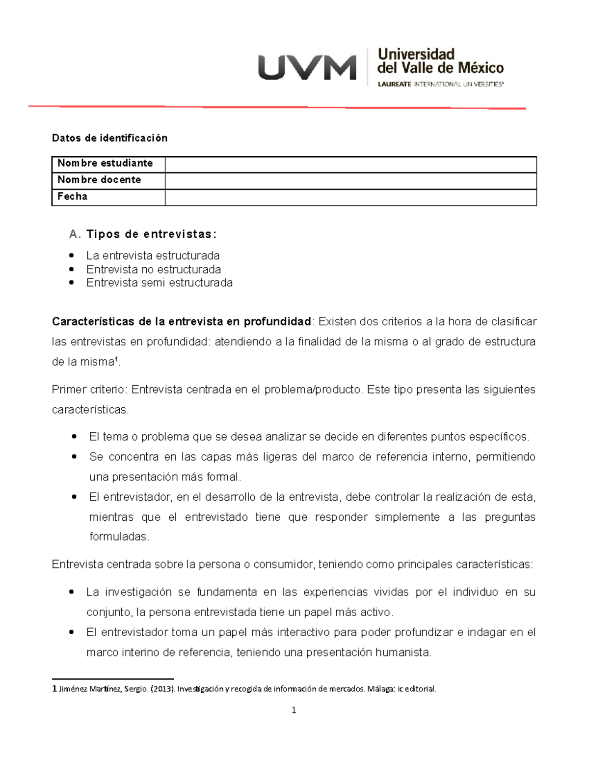 tipos de entrevista - Datos de identificación Nombre estudiante Nombre ...