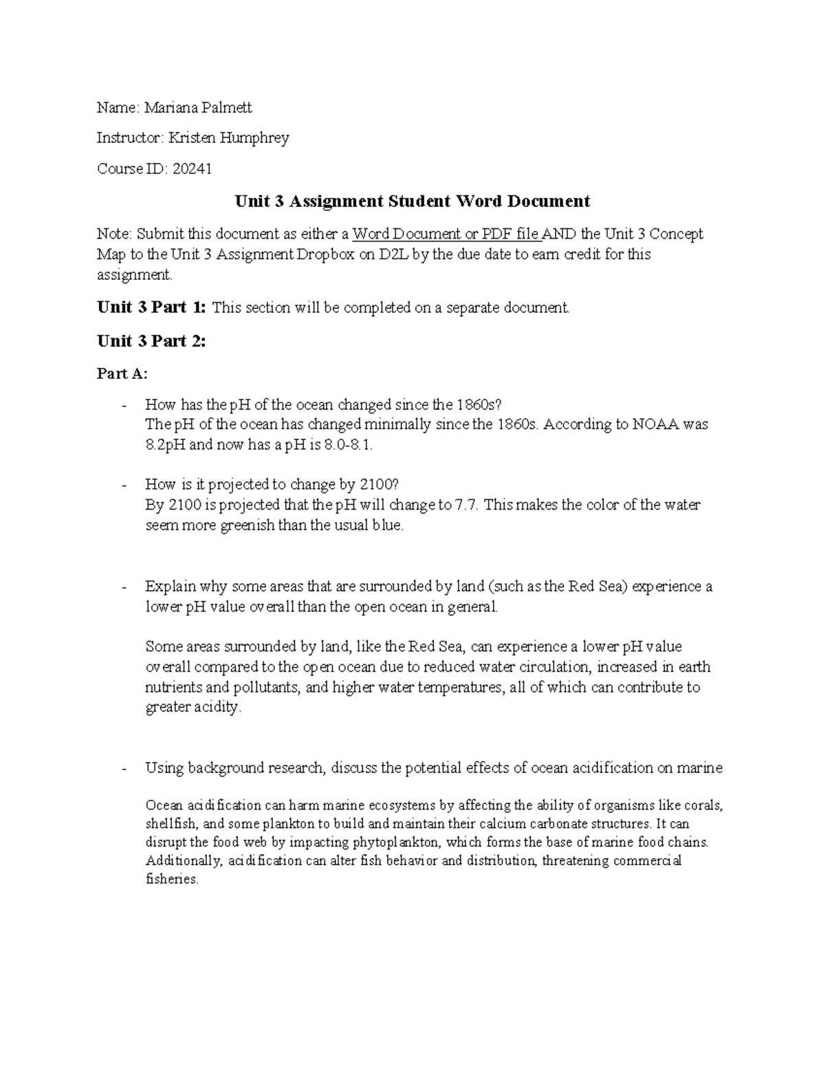 EVR1001 Assignment 3 - classwork - Name: Mariana Palmett Instructor ...