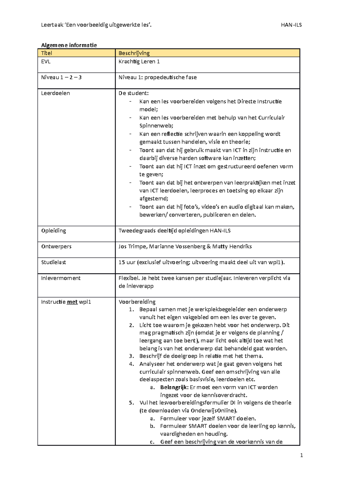 Leertaak Een Voorbeeldige Les uitleg - Algemene informatie Titel Beschrijving EVL Krachtig Leren ...