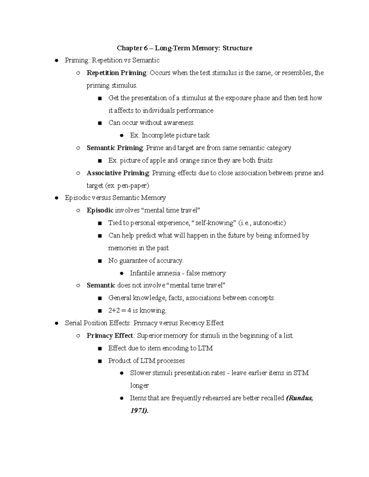 Chapter 6 – Long-Term Memory Structure - Chapter 6 – Long-Term Memory: Structure Priming: - Studocu