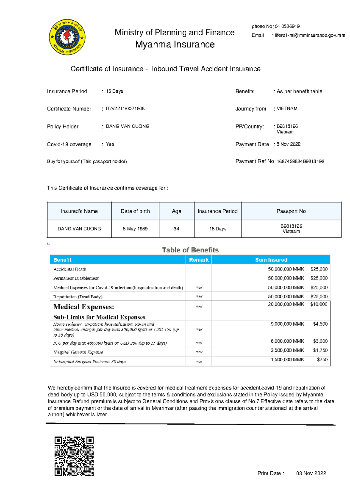 3. myanma insurnace Dang Van Cuong - Certificate of Insurance - Inbound ...
