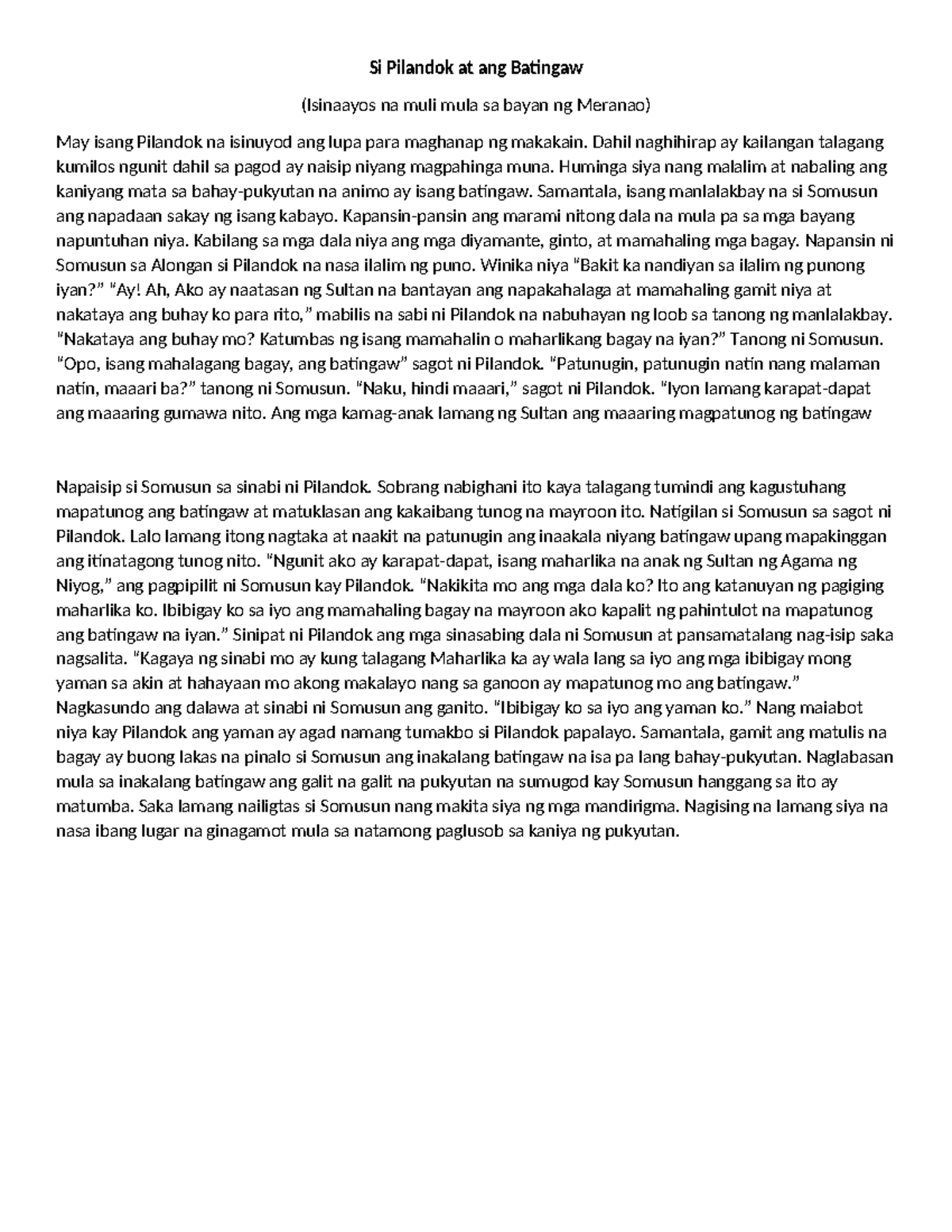Si Pilandok at ang Batingaw - Si Pilandok at ang Batingaw (Isinaayos na ...