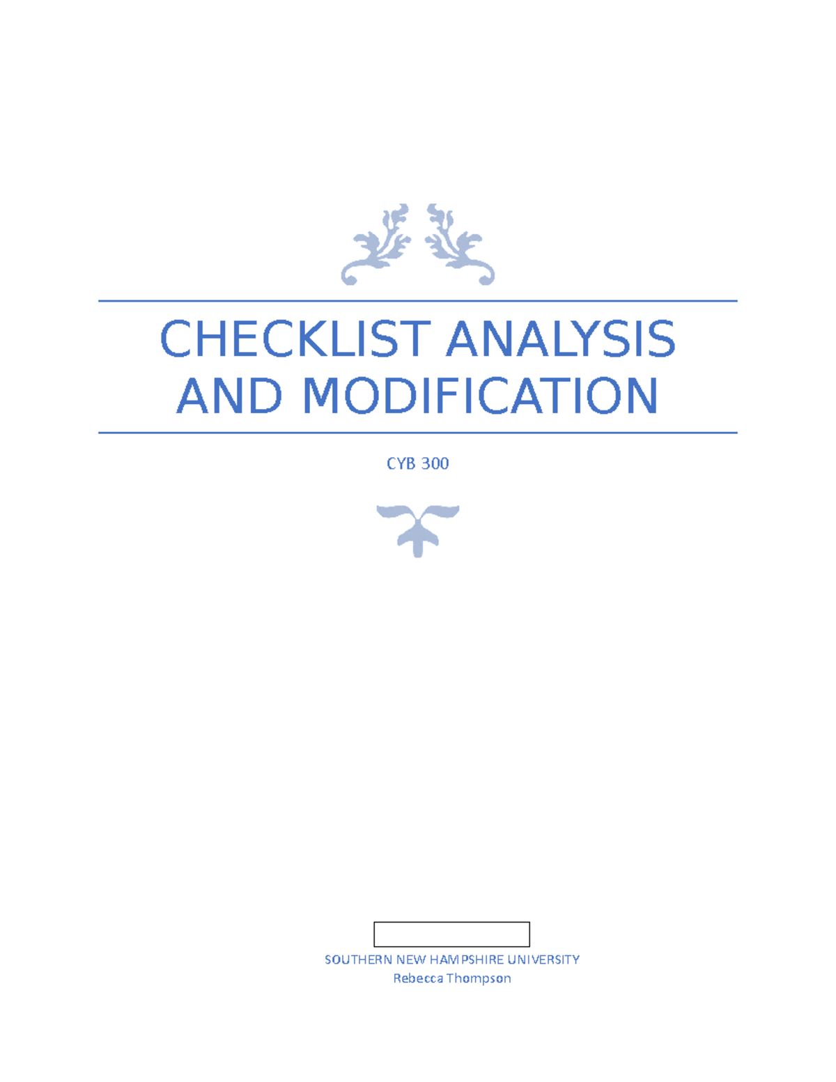CYB 300 Checklist Analysis and Modification Rebecca Thompson ...