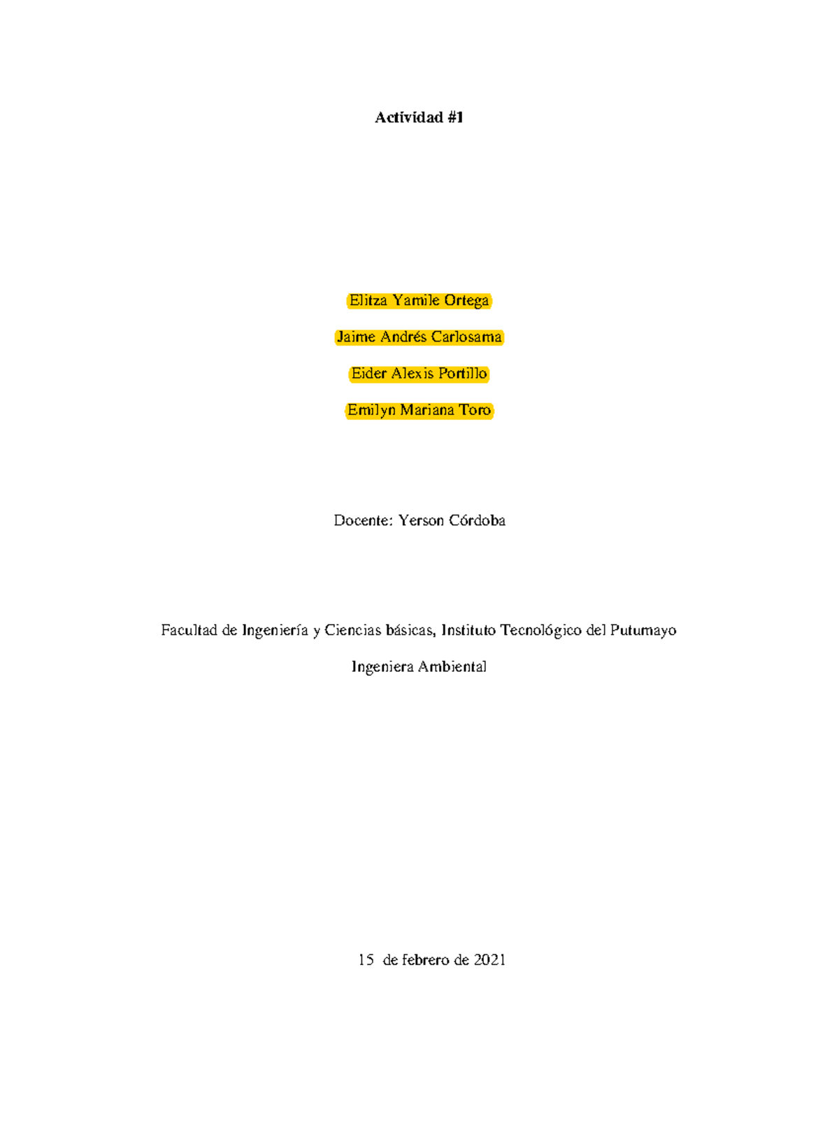 G # 1 Informe - Actividad # Elitza Yamile Ortega Jaime Andrés Carlosama ...