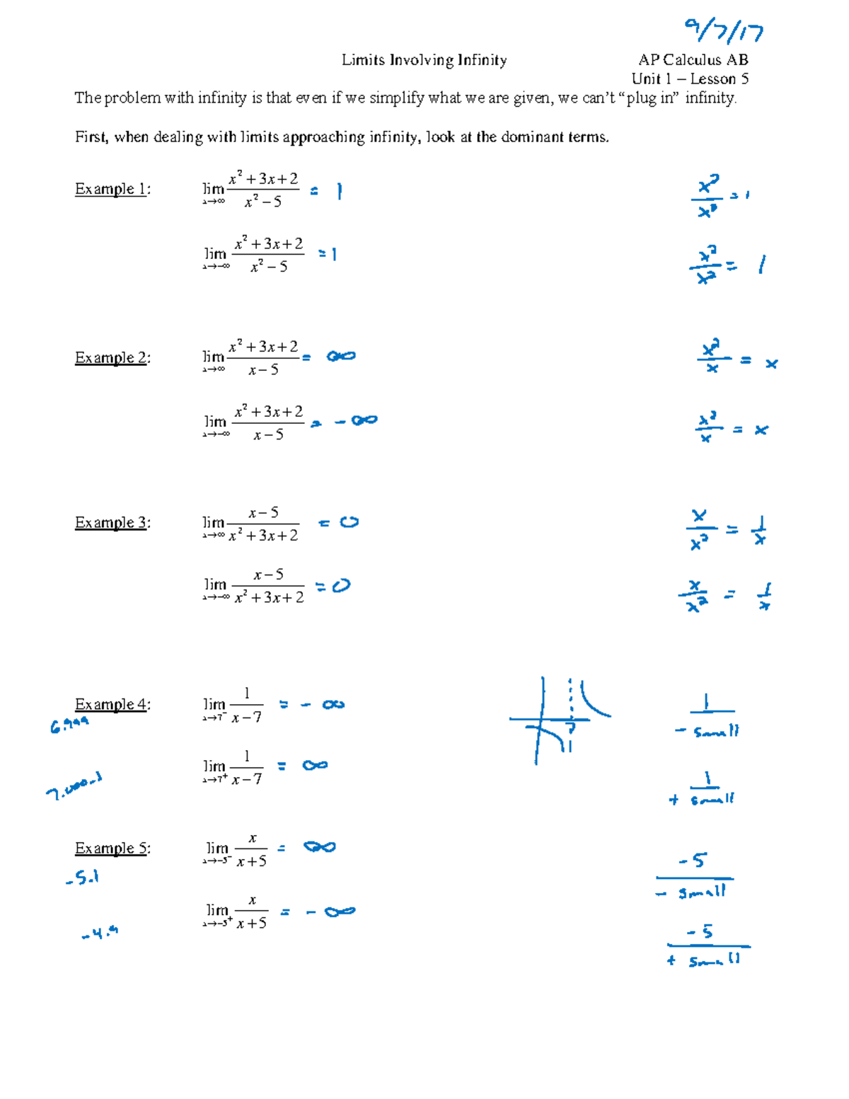 Lesson 05 - limits involving infinity - Limits Involving Infinity AP ...