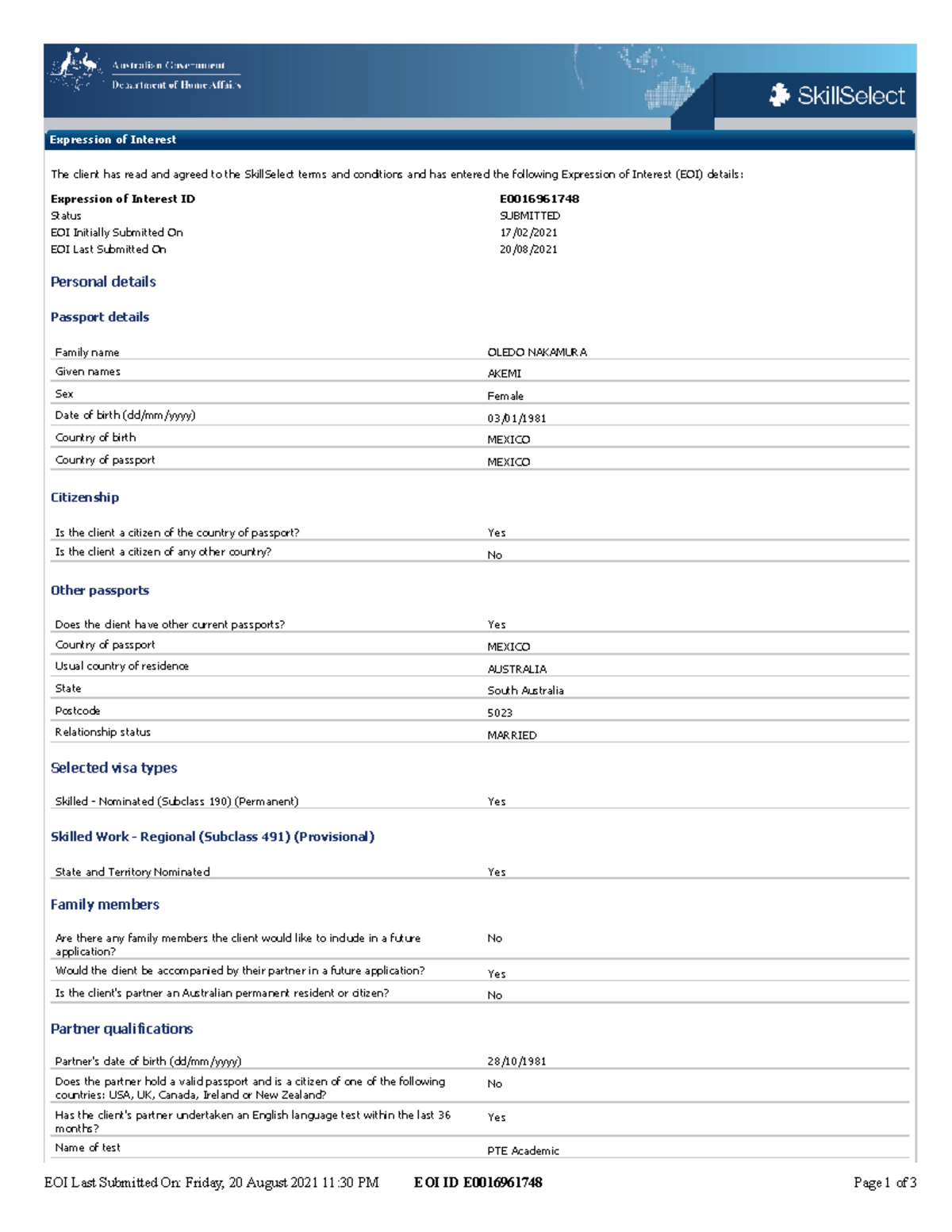 CRJ Tables Takeoff - OLEDO NAKAMURA AKEMI 03/01/ Family name Given ...