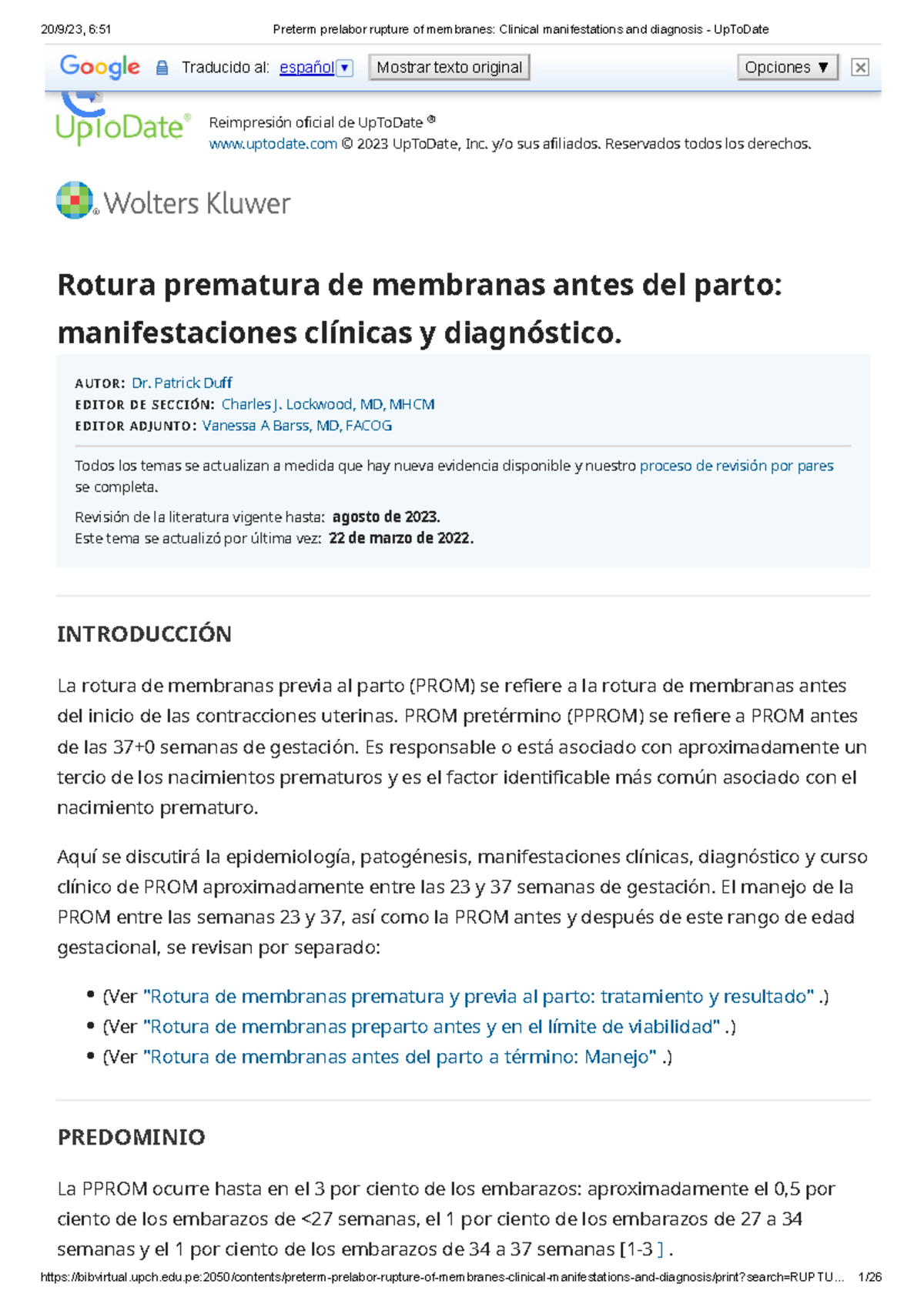 Preterm prelabor rupture of membranes Clinical manifestations and ...