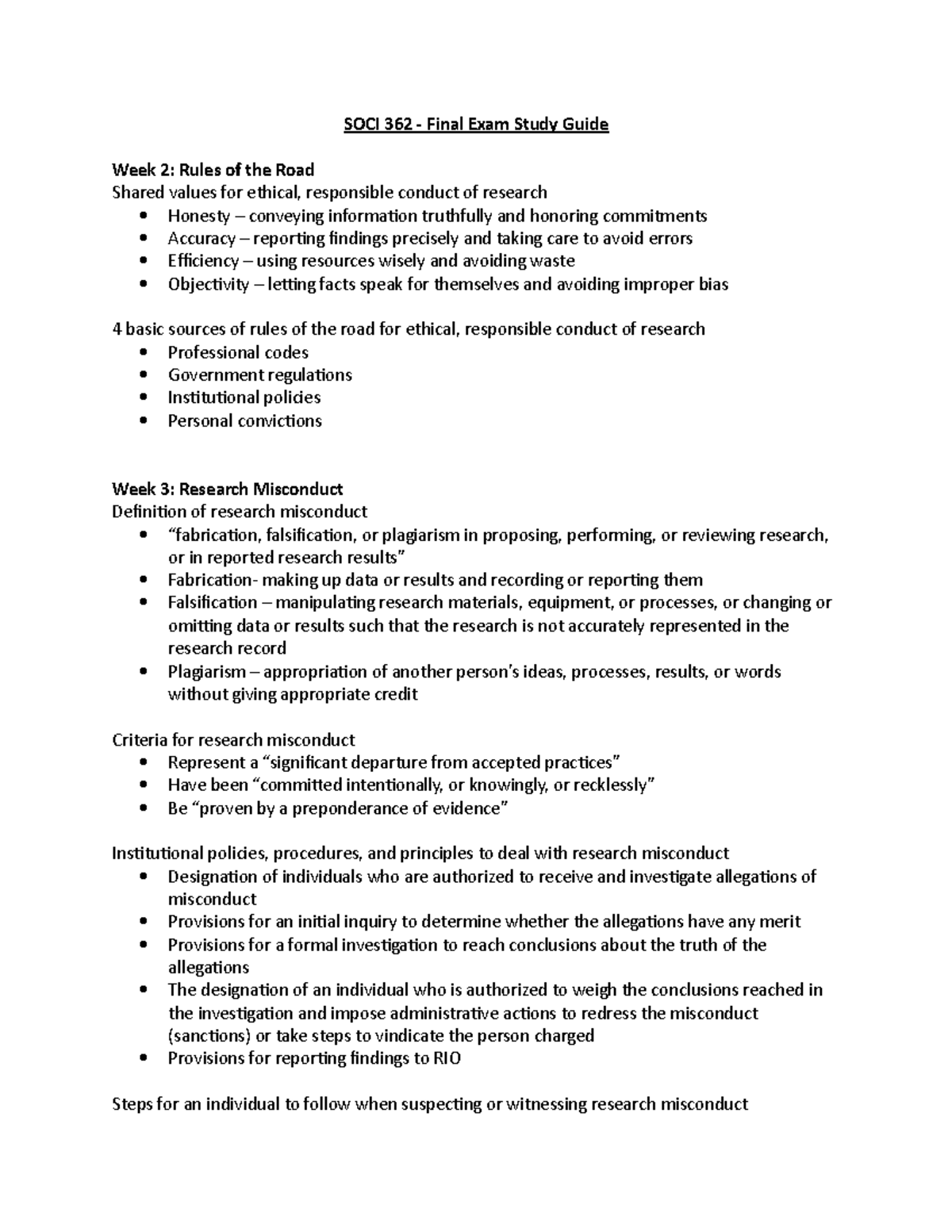 SOCI 362 final exam study guide - SOCI 362 Final Exam Study Guide Week ...